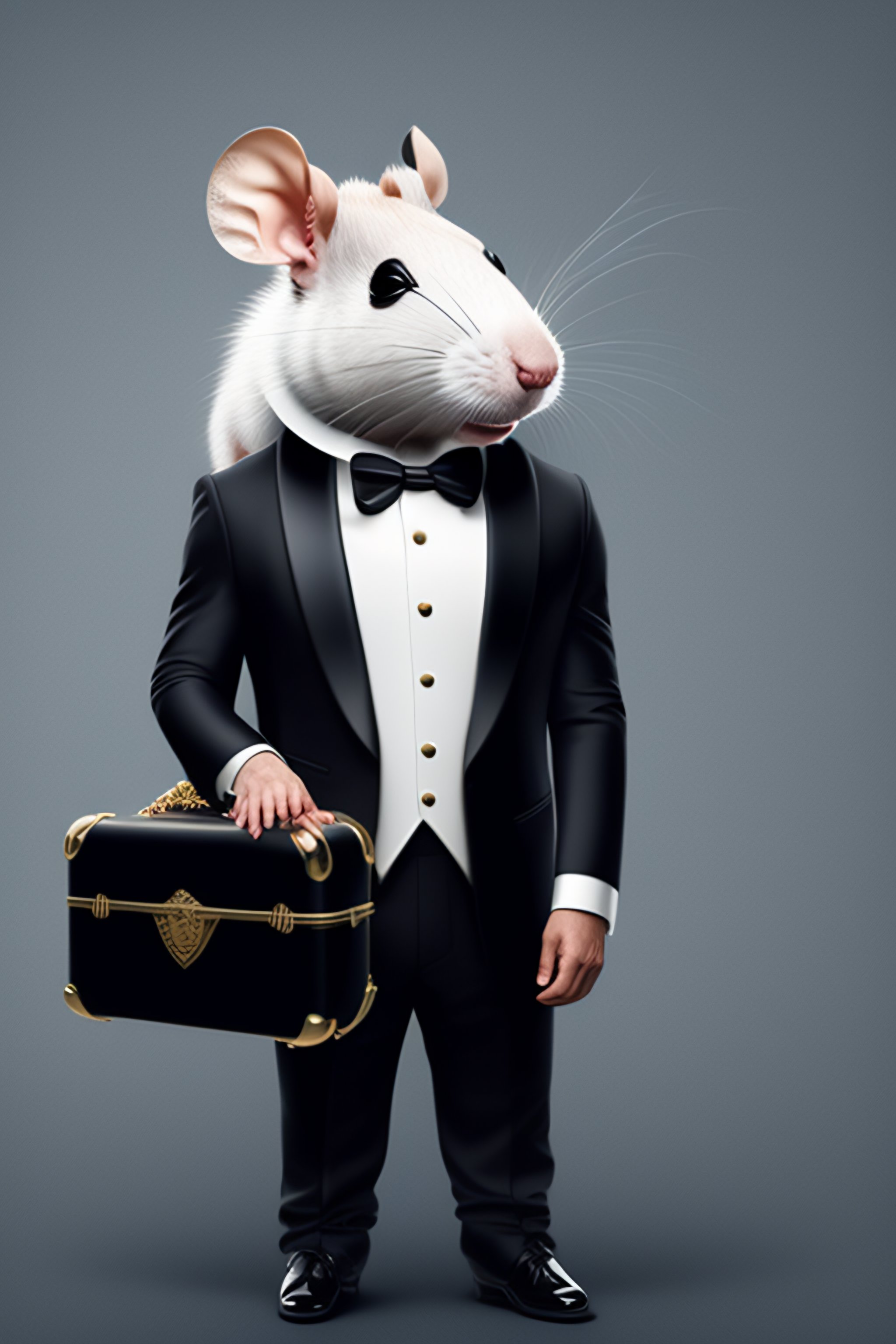 Lexica - Anthropomorphic white rat , in a bodyguard black tuxedo ...