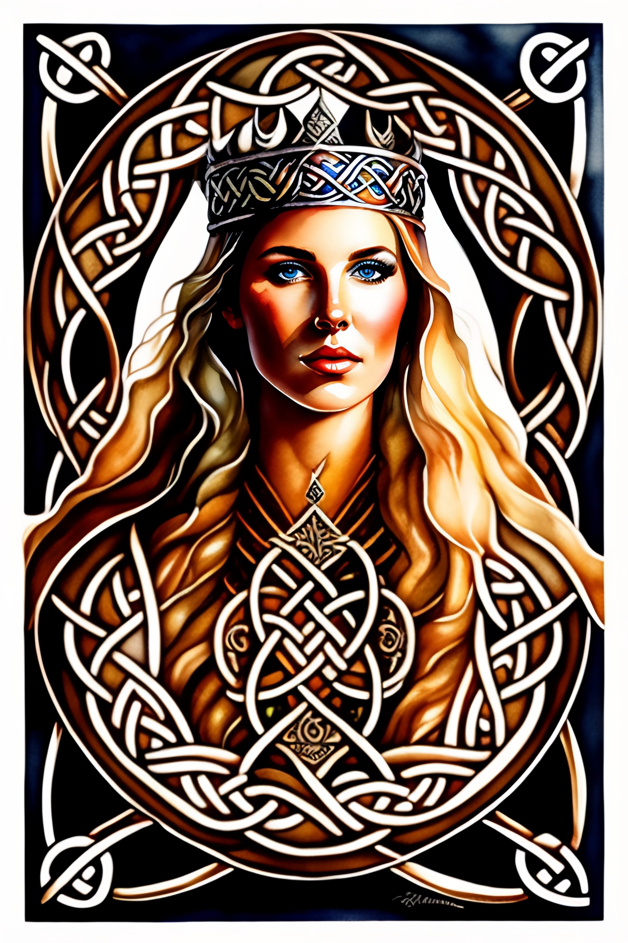 Lexica - Watercolor painting of viking princess in an intricate ring of ...