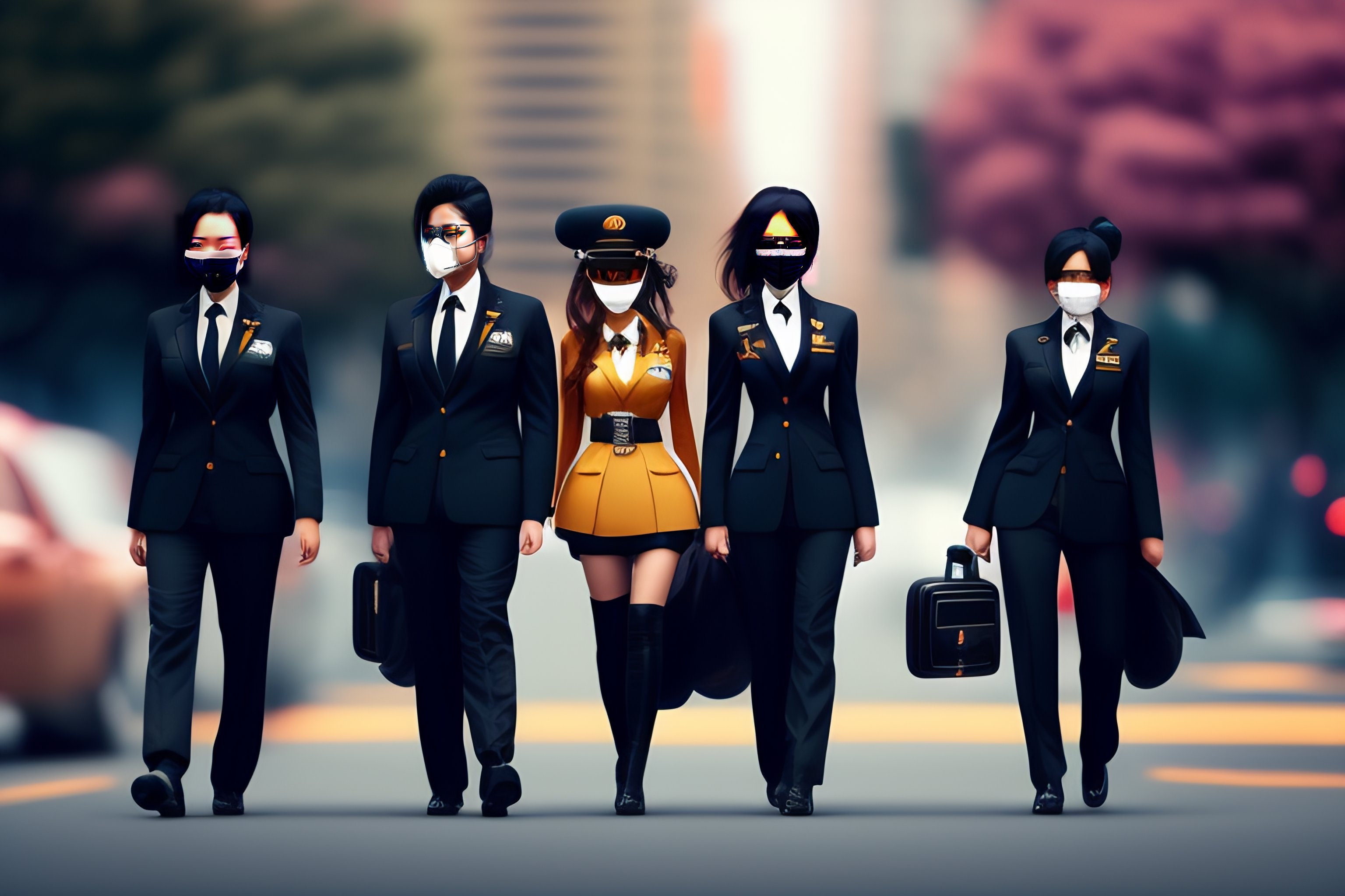 Lexica - Bankrobber anime girls in a group with suit, masks and guns ...