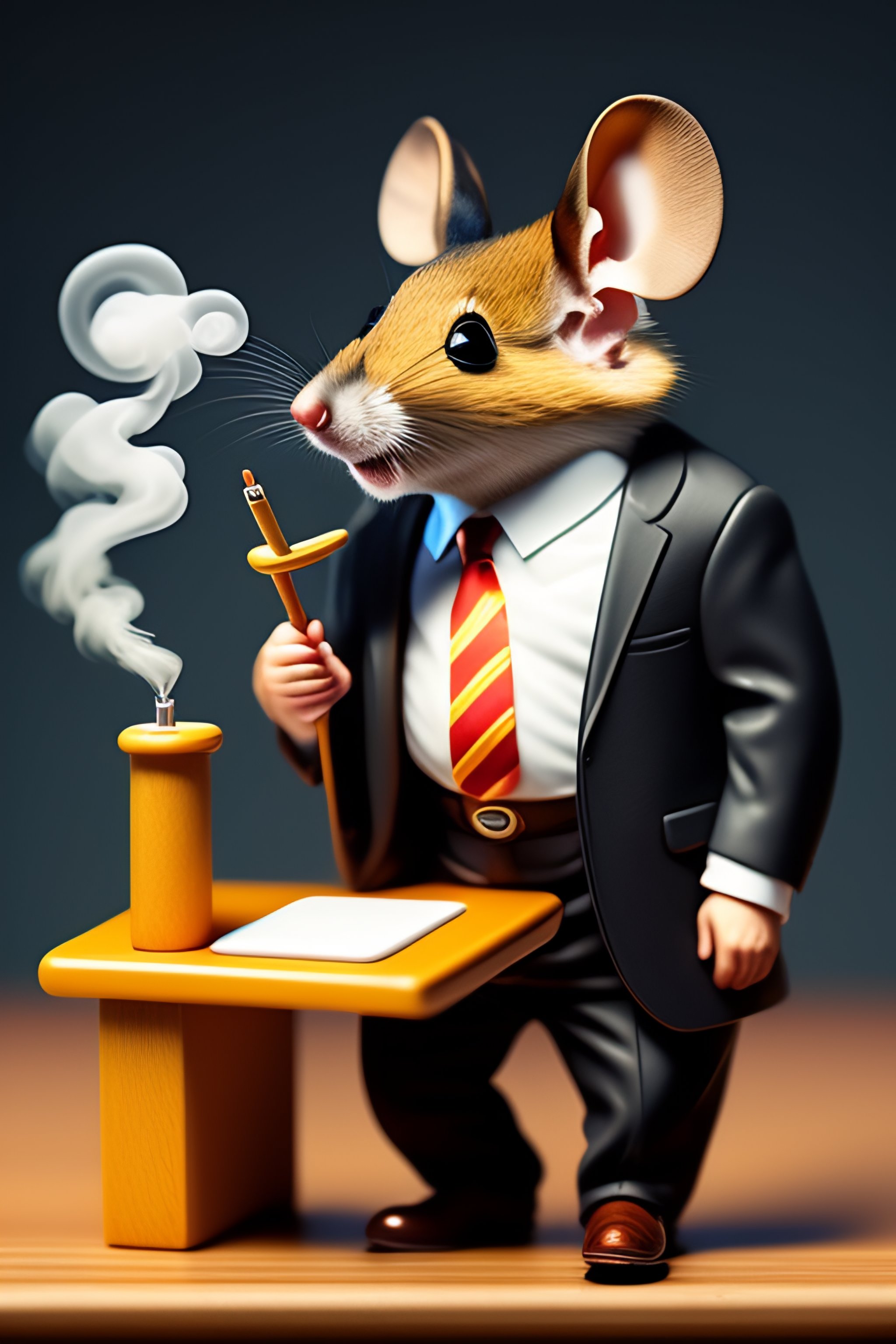 Lexica - Anthropomorphic businessman mouse, sitting in the office, smoking,