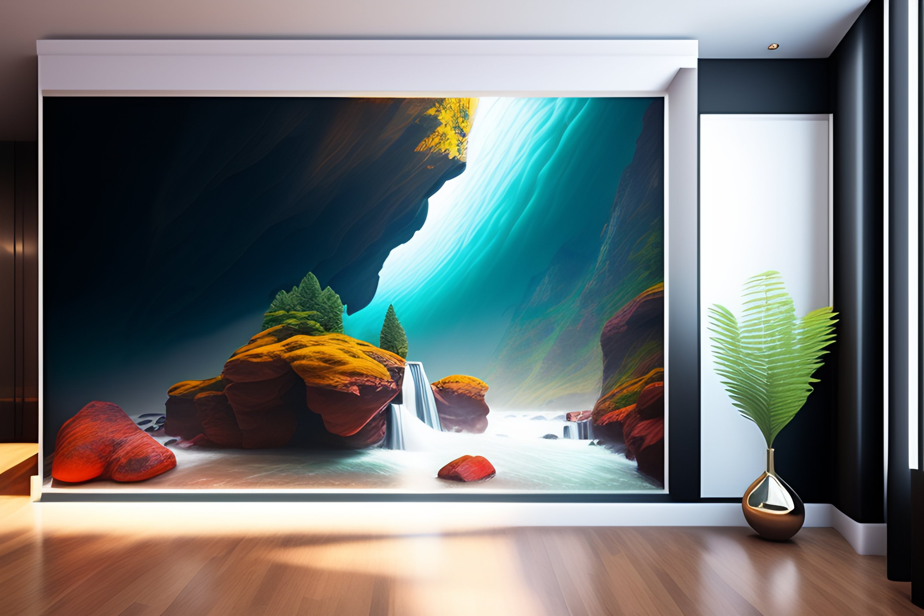 Lexica - Vertical painting on the wall in the room, perfect composition ...
