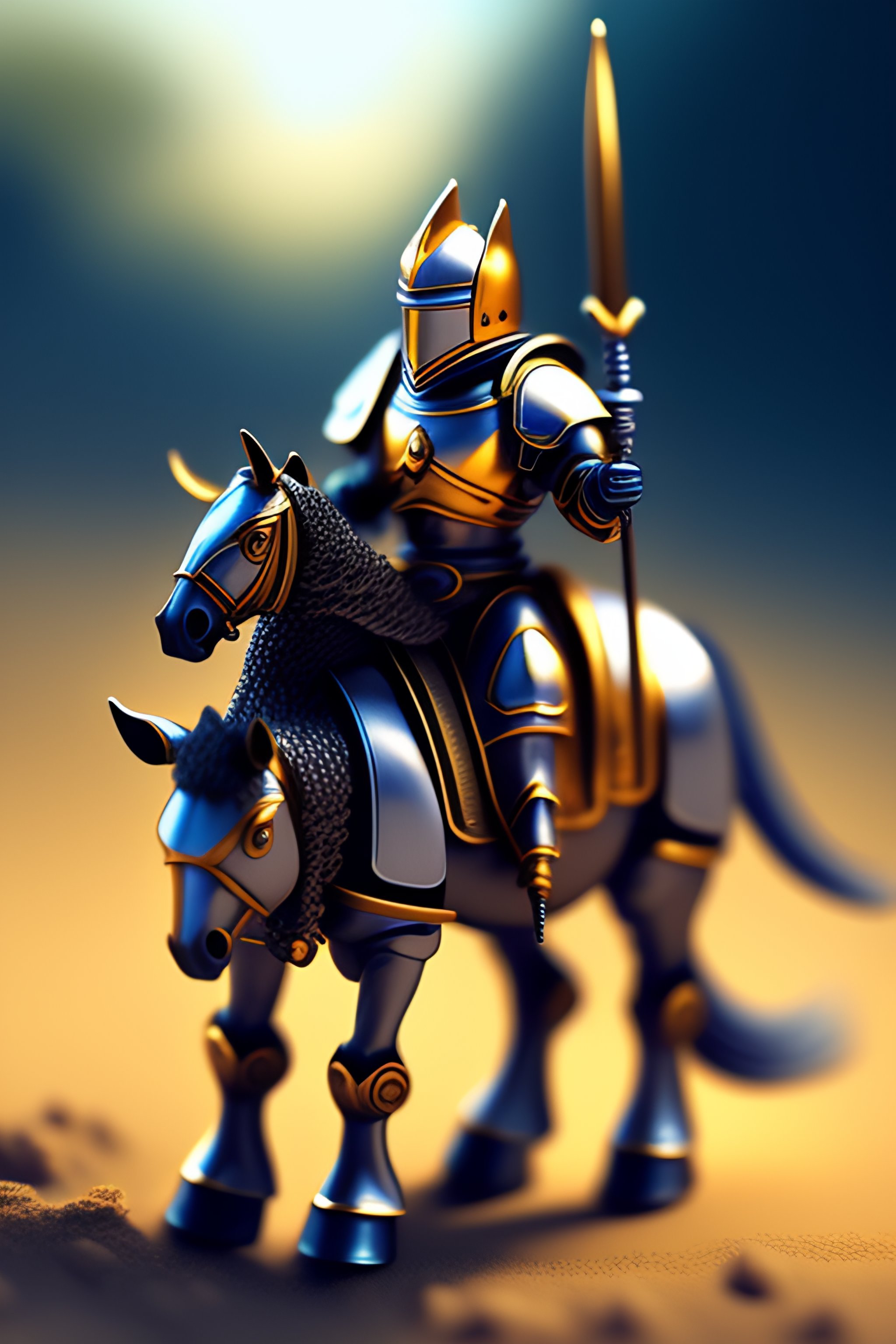 Lexica - Tiny robotic knight holding a lance on a tiny robotic horse ...