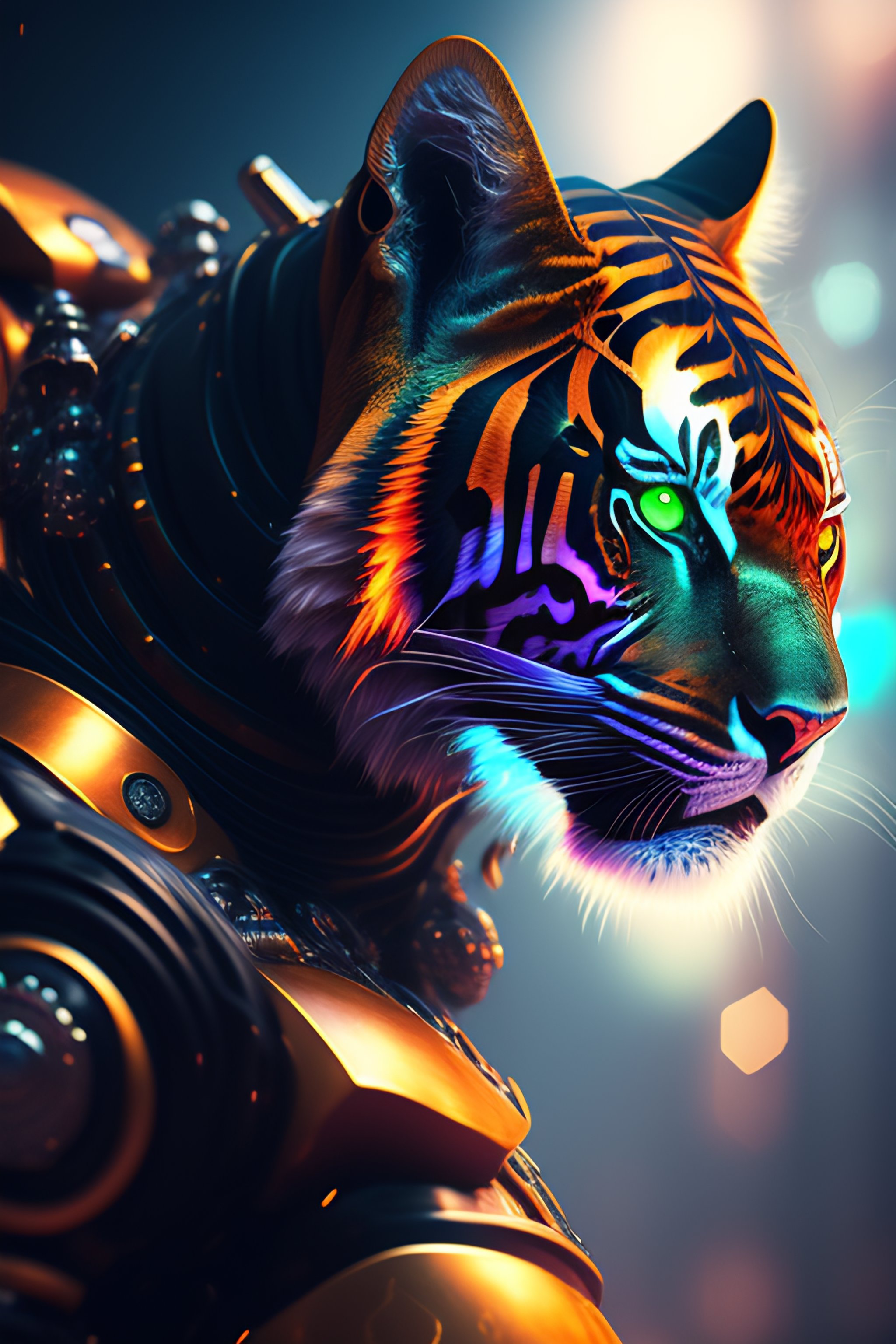 Lexica - Cyberpunk tiger like robot cyborg android with a crown ...