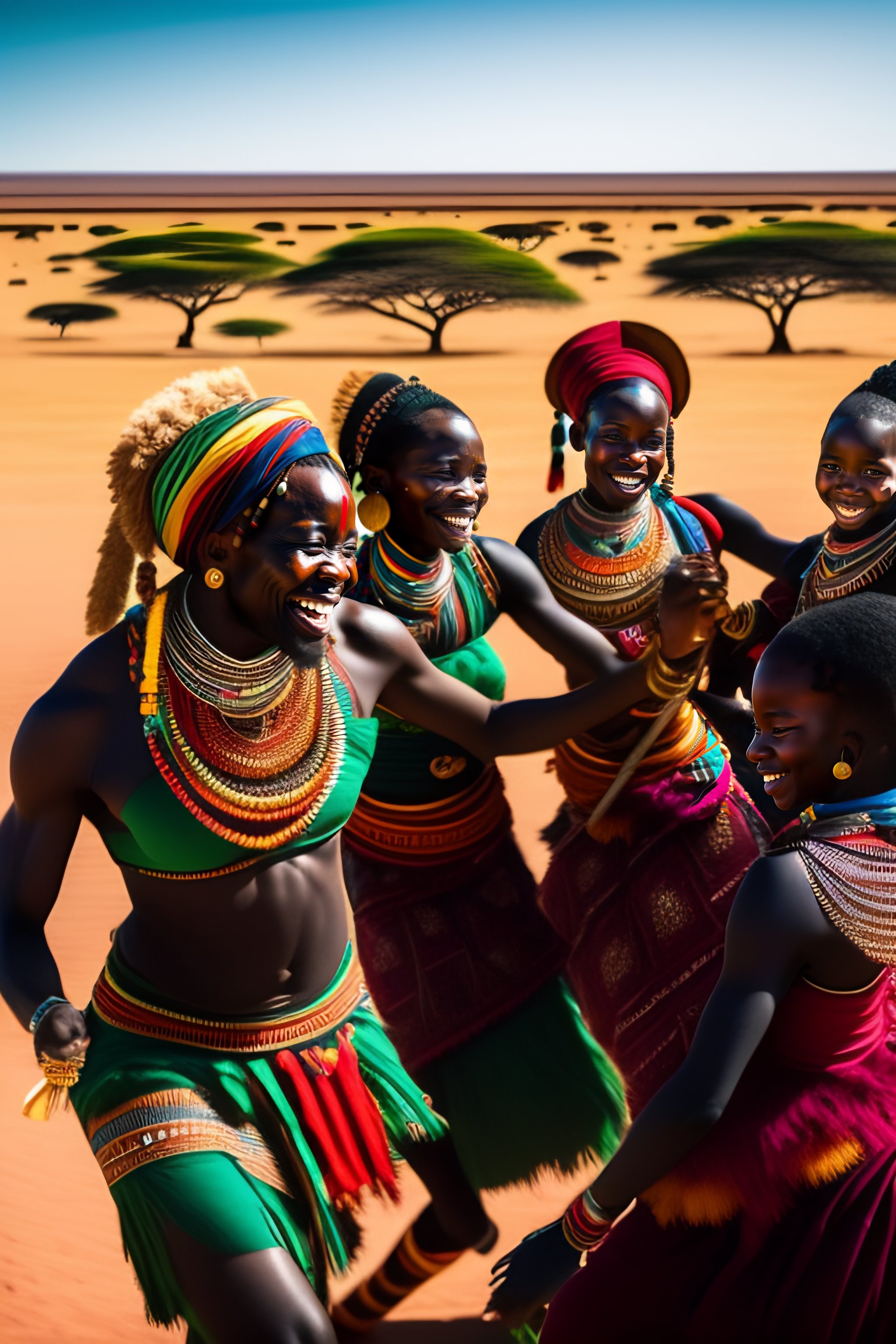 Lexica - An African tribe dancing in the Serengeti, smiling, filled ...