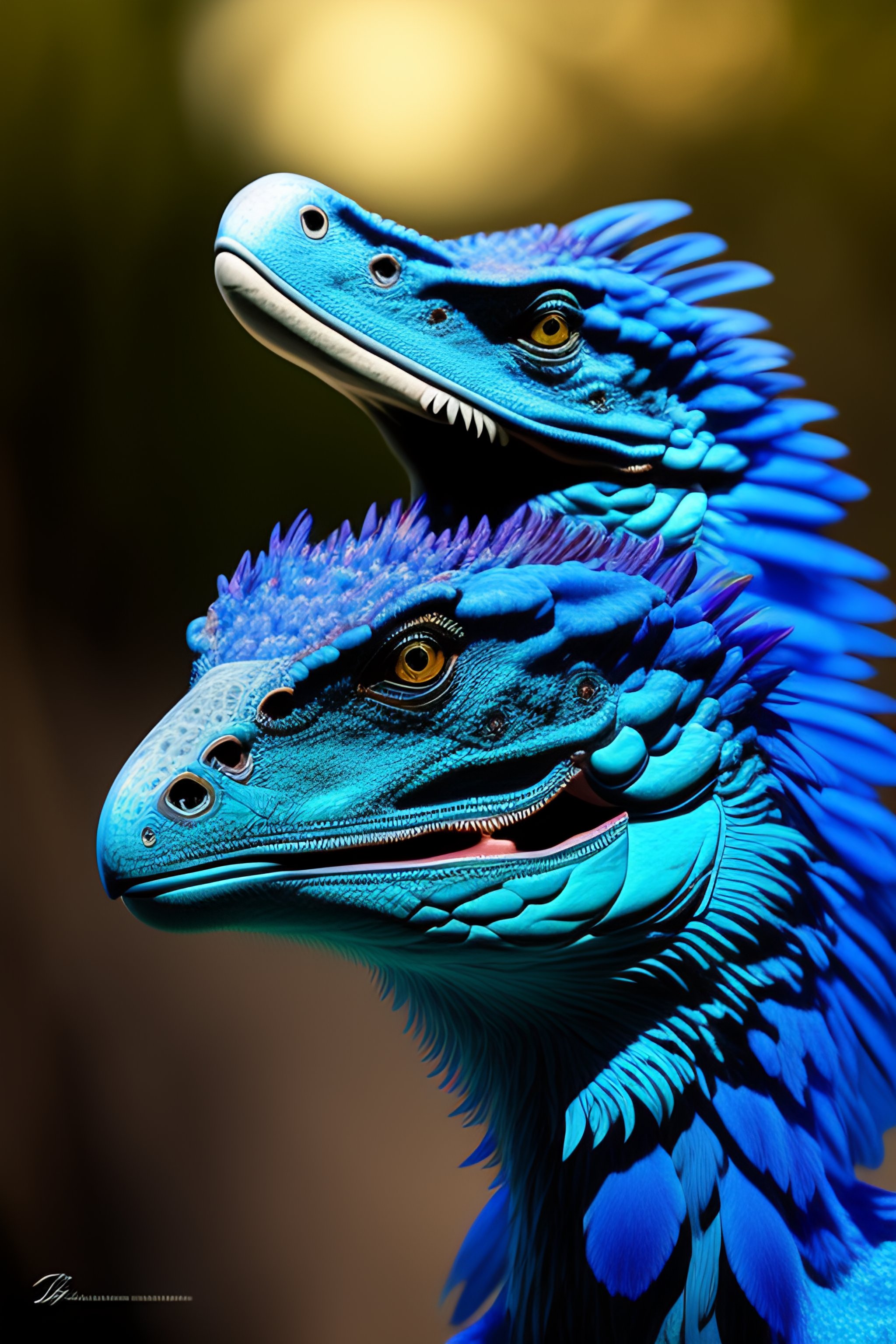 Lexica - Blue velociraptor with feathers and beak