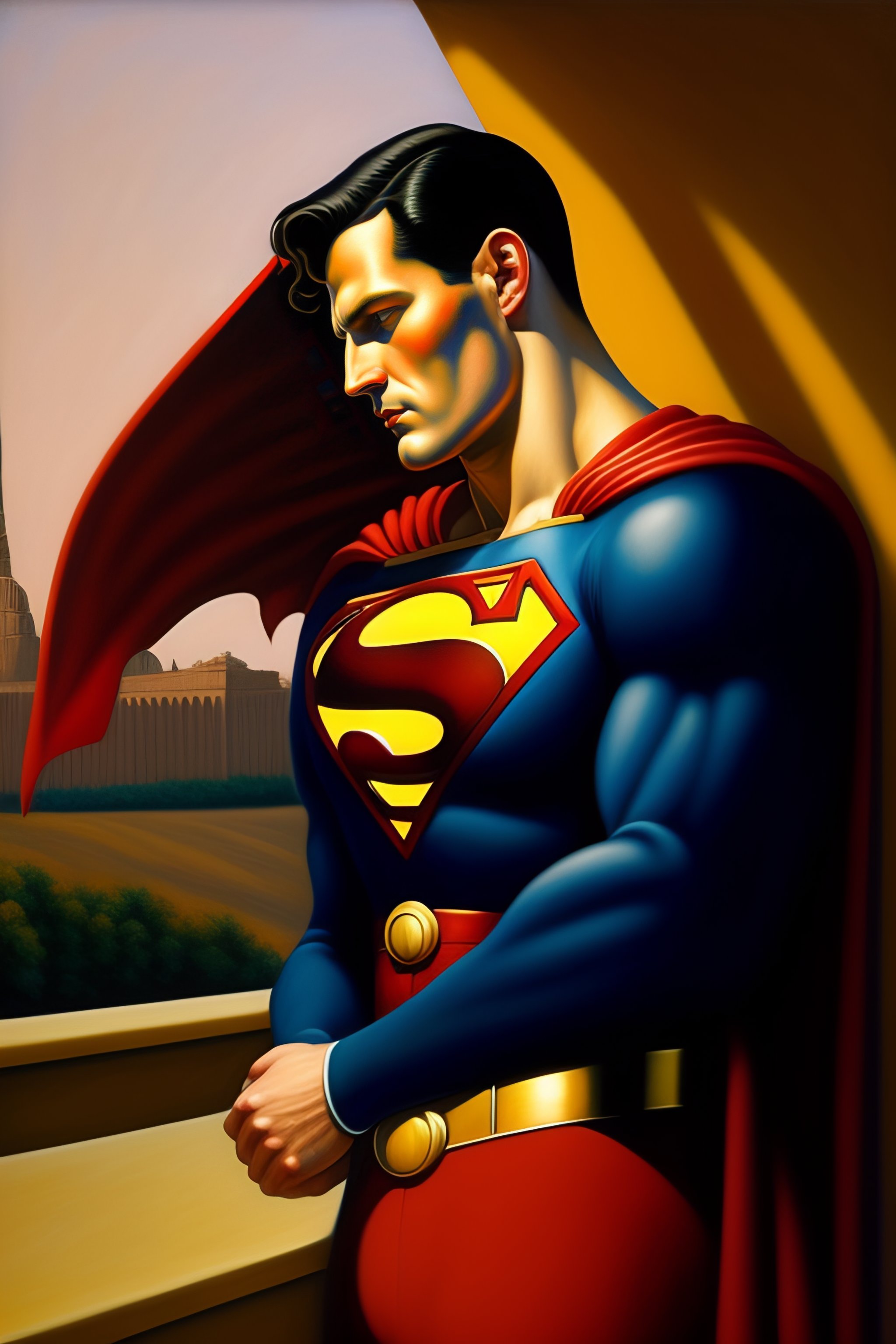 Lexica - Superman, grant wood, pj crook, edward hopper, oil on canvas