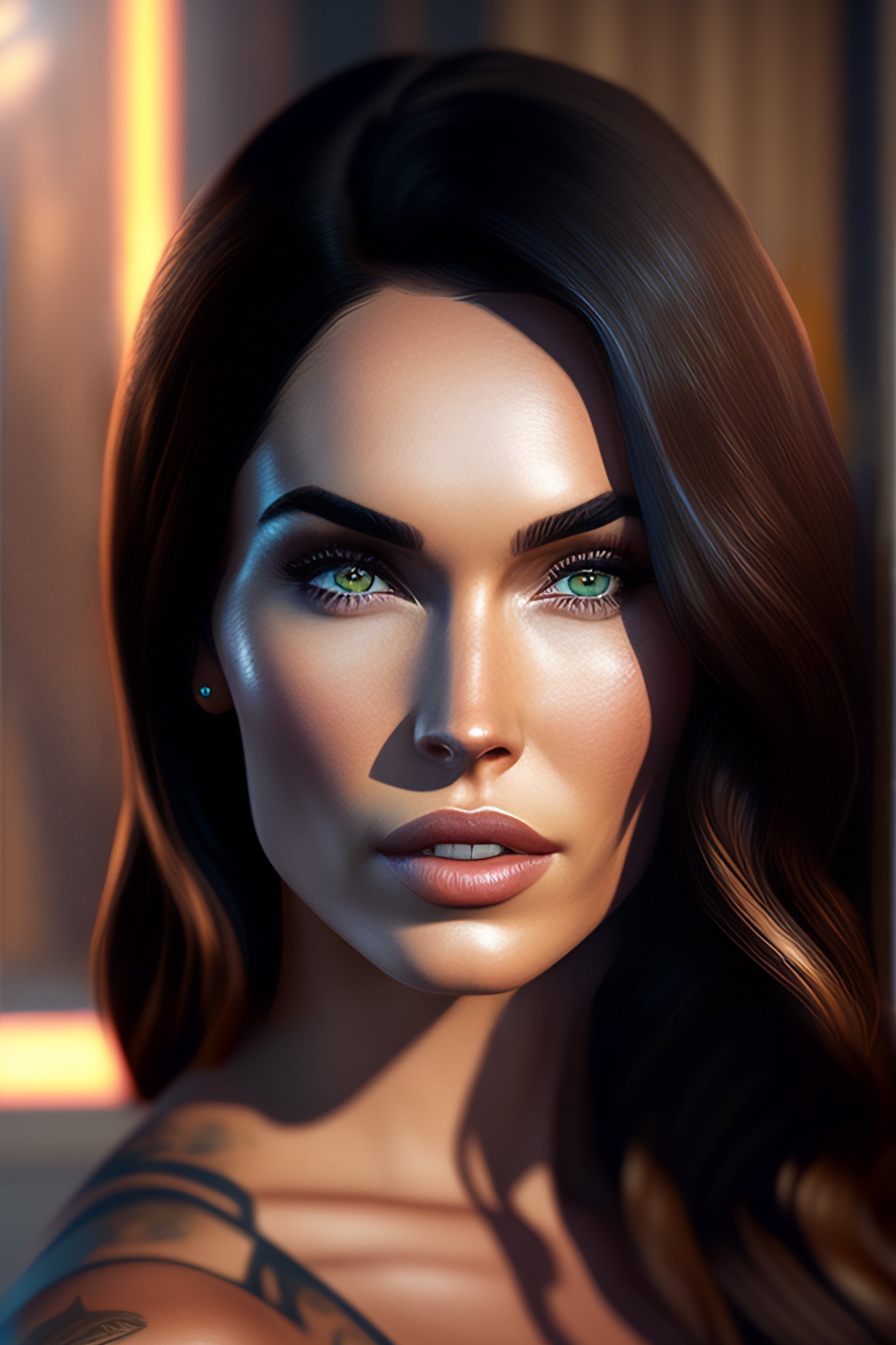 Lexica - Highly detailed portrait of Megan Fox, stephen bliss, unreal ...