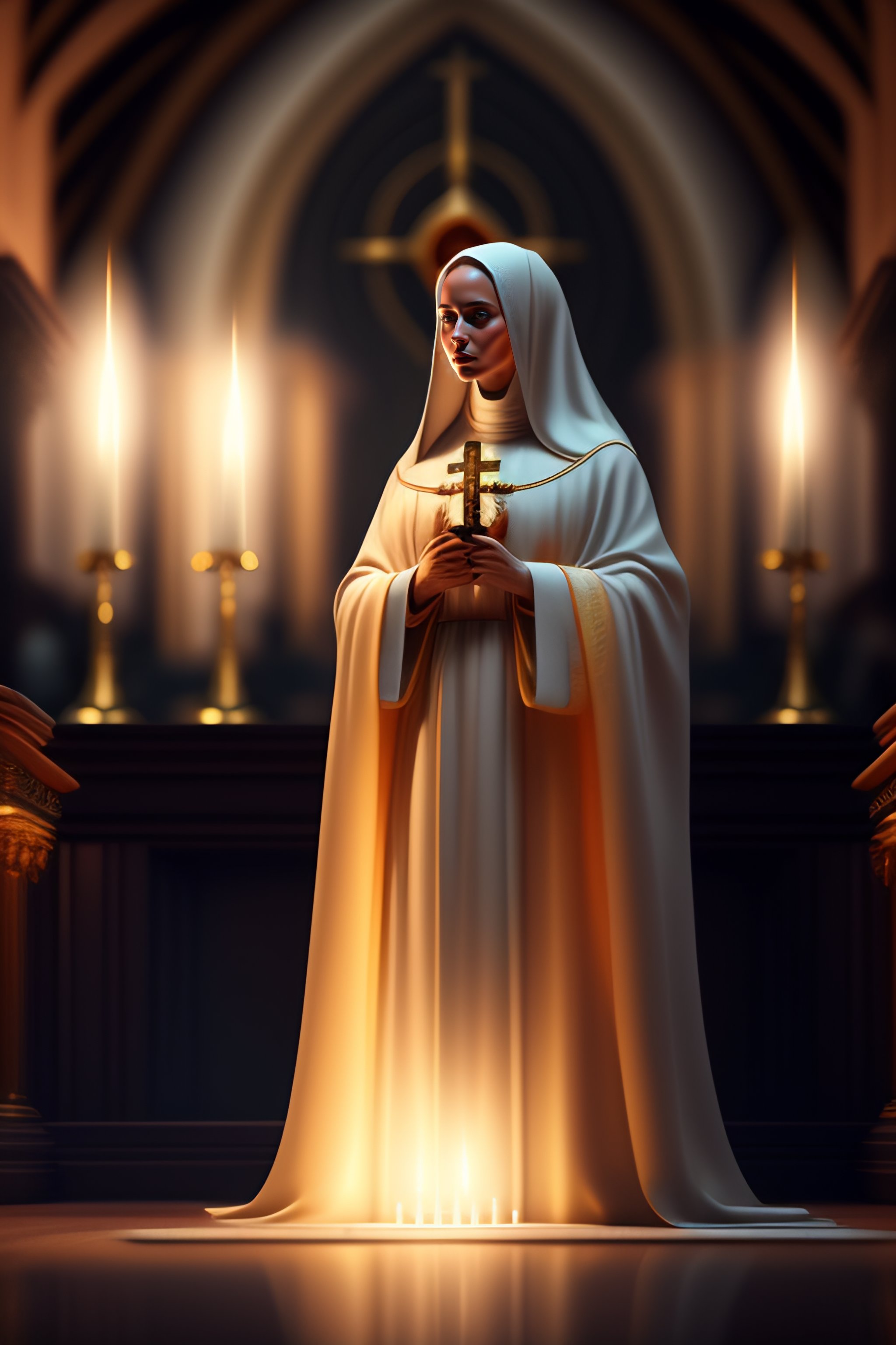 Lexica - Full body of virgin mary in a church with a holy light ...