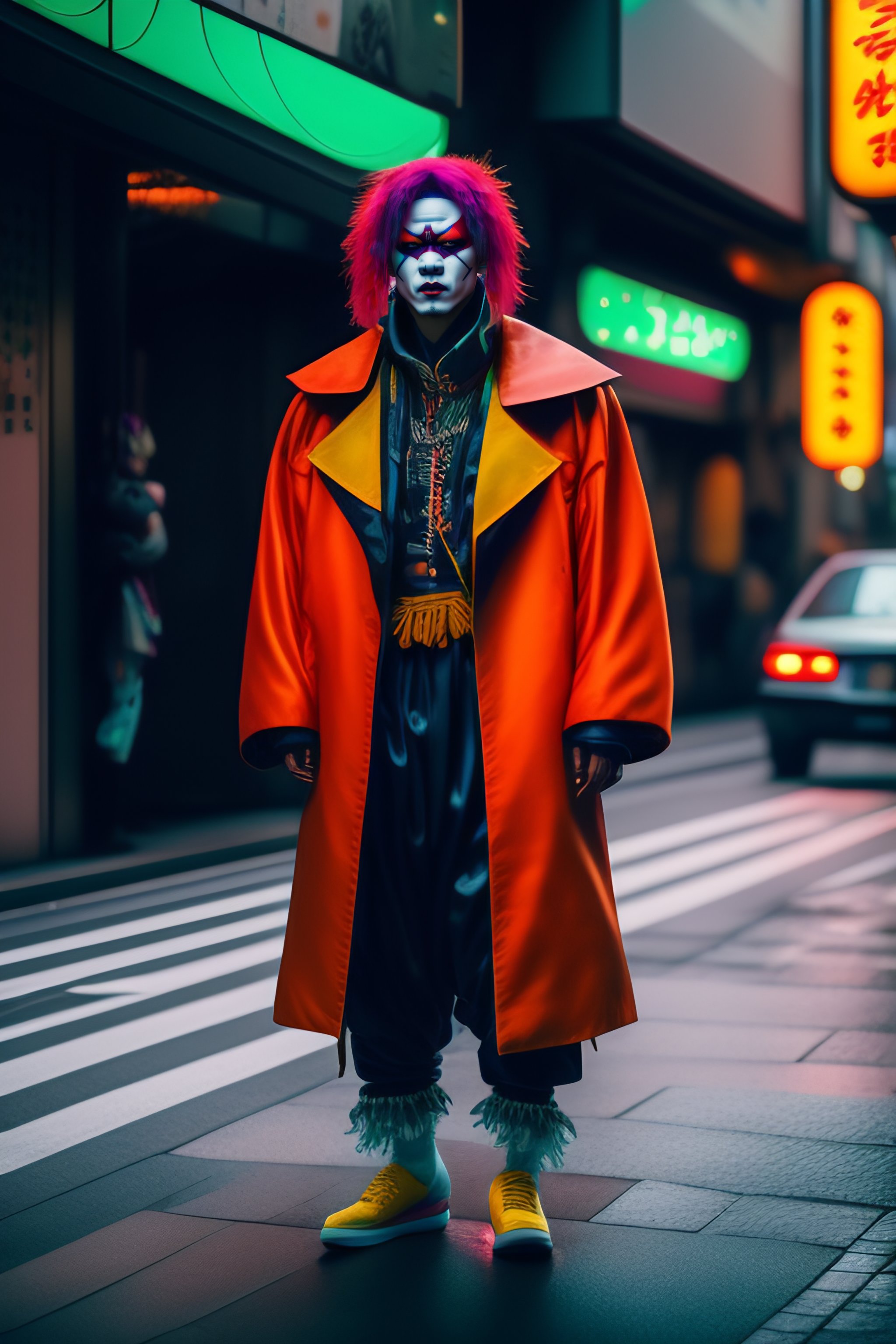 Lexica - Cyberpunk clown wandering through tokyo