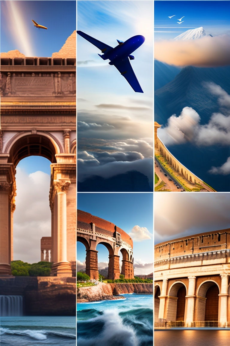 Lexica - Airplane flying over the clouds head-on, with images of a ...