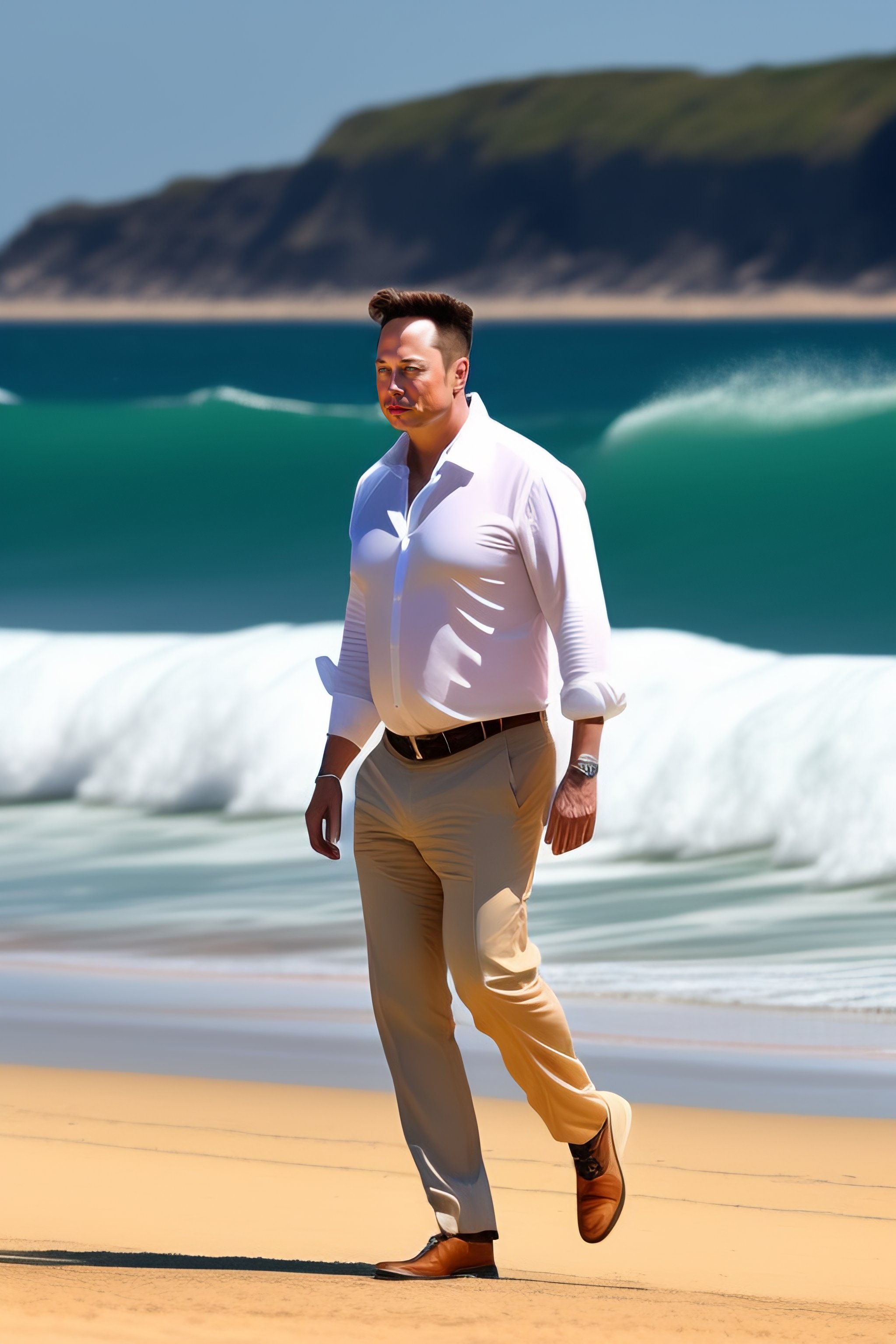 Lexica - Elon musk walking in a beach