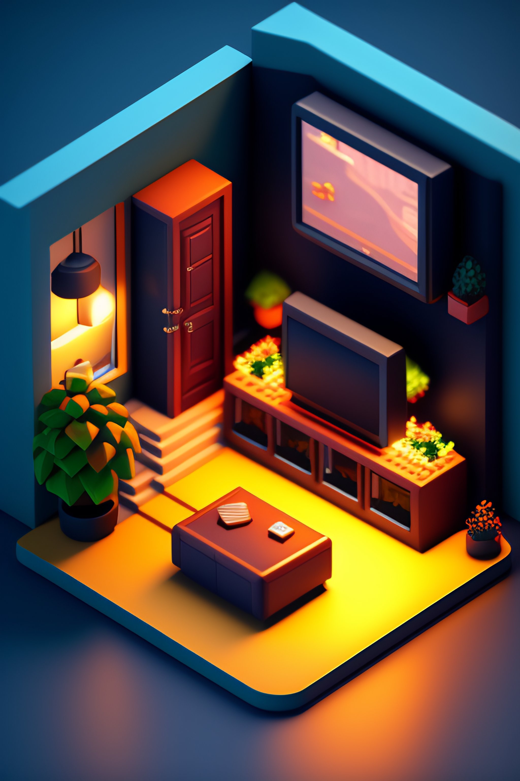 Lexica - Detailed isometric living room, pixel art, unreal engine voxel ...