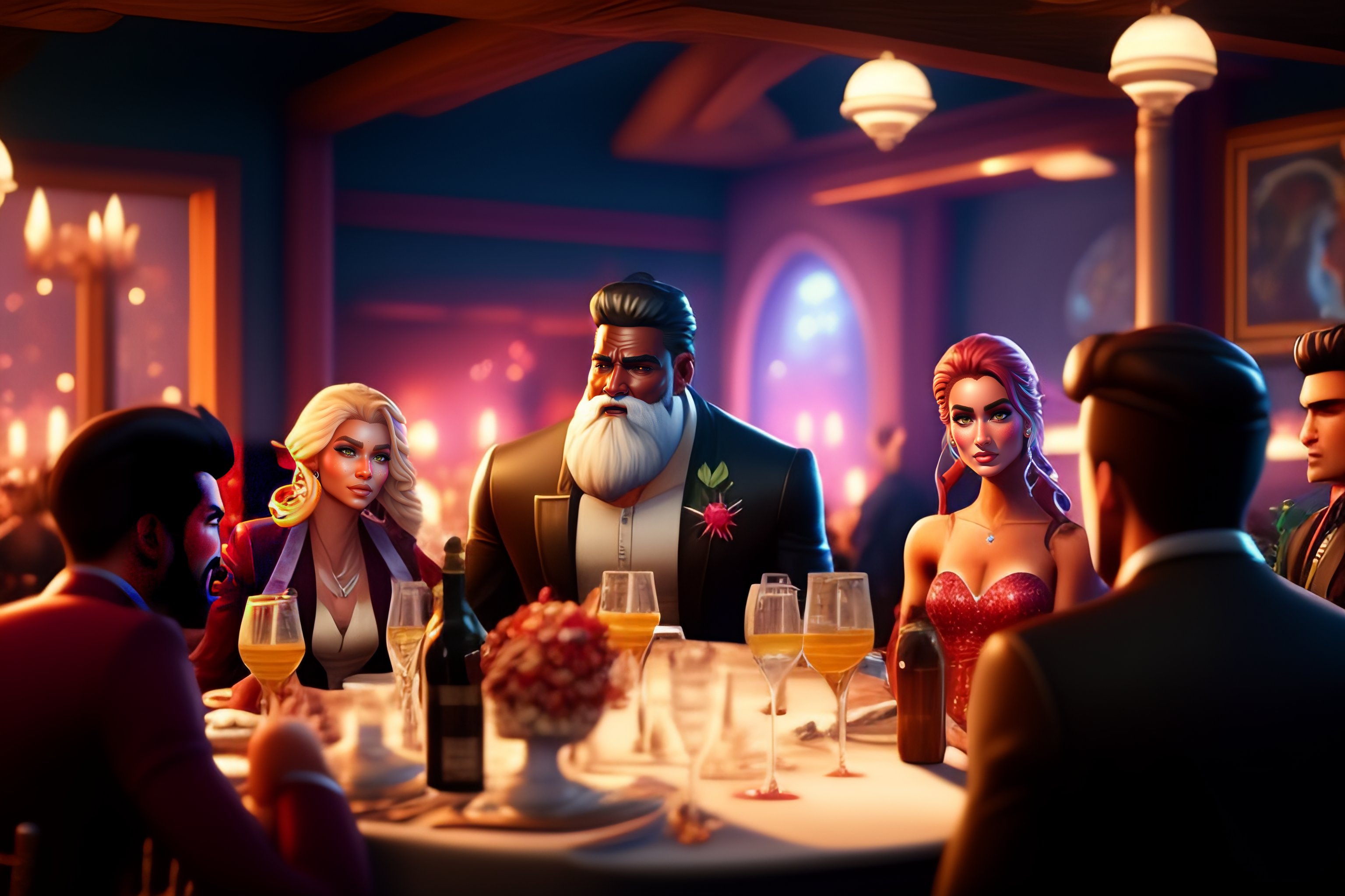 Lexica - Fortnite valentines day scene, dinner at giant table at large ...