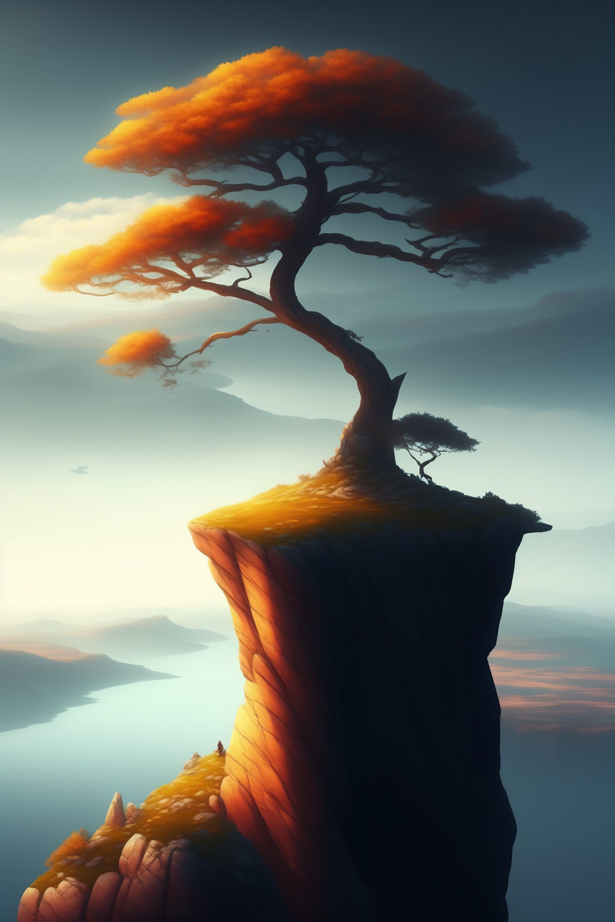 Lexica - A lone tree on the edge of a cliff overlooking a vast abyss ...