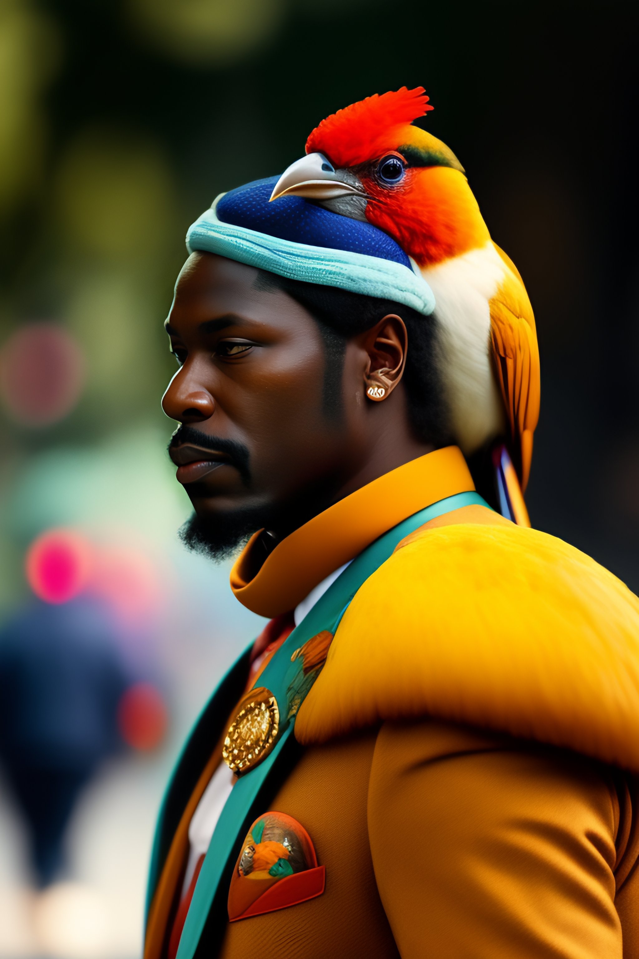 Lexica - A human-sized bird dressed like Flava Flave, with a bird-sized ...