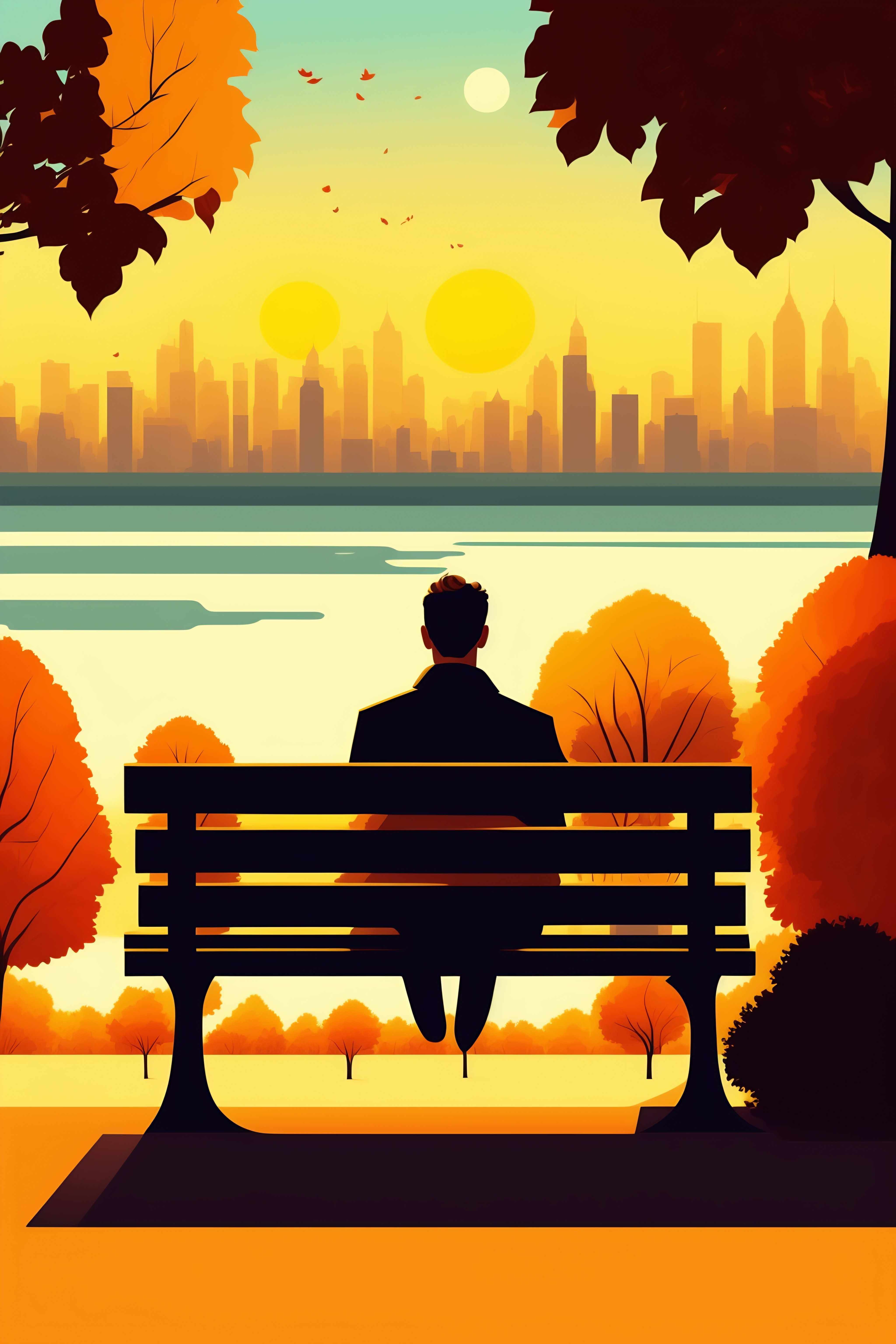 Lexica - Flat design vector illustration of a man sitting in a park on ...