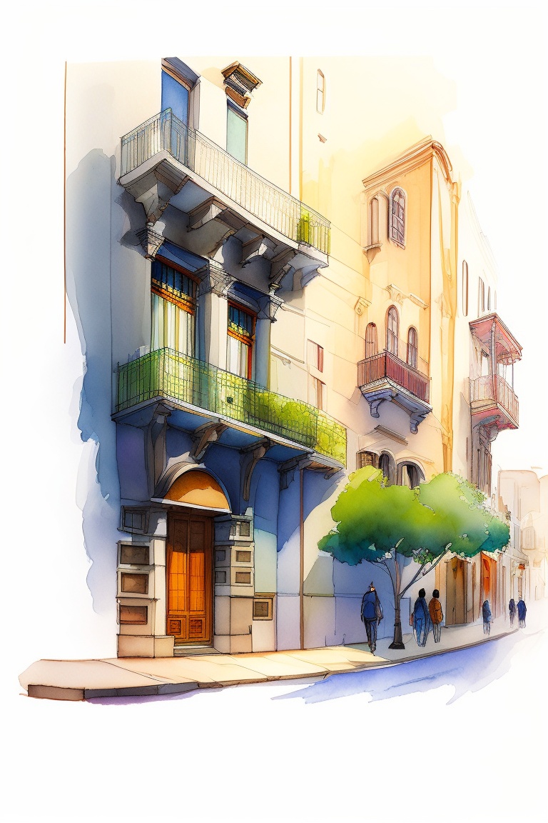 Lexica - A loose ink sketching with watercolors of a modern Athens ...