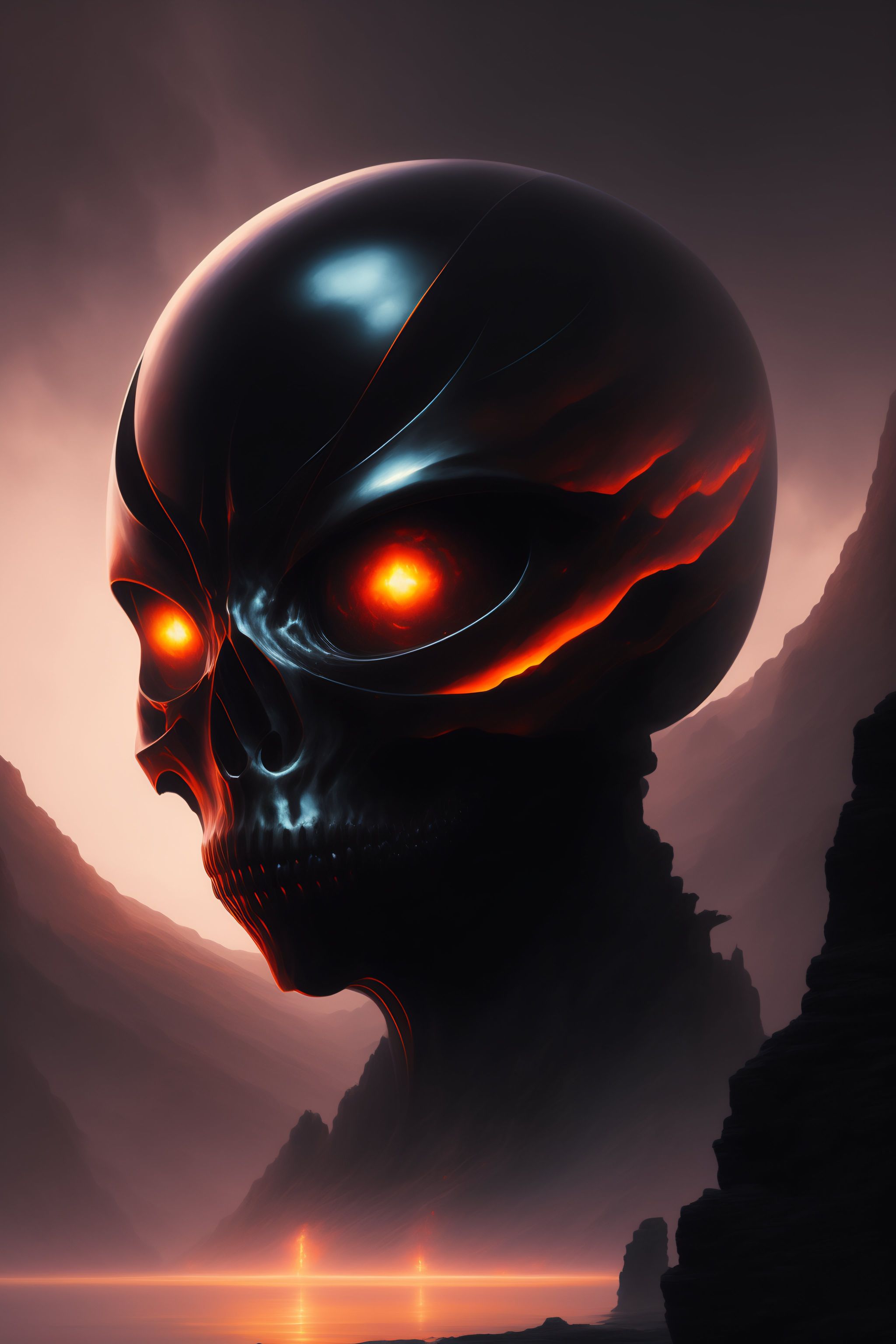 Lexica - Realist picture centered face portrait evil big eyed skull ...