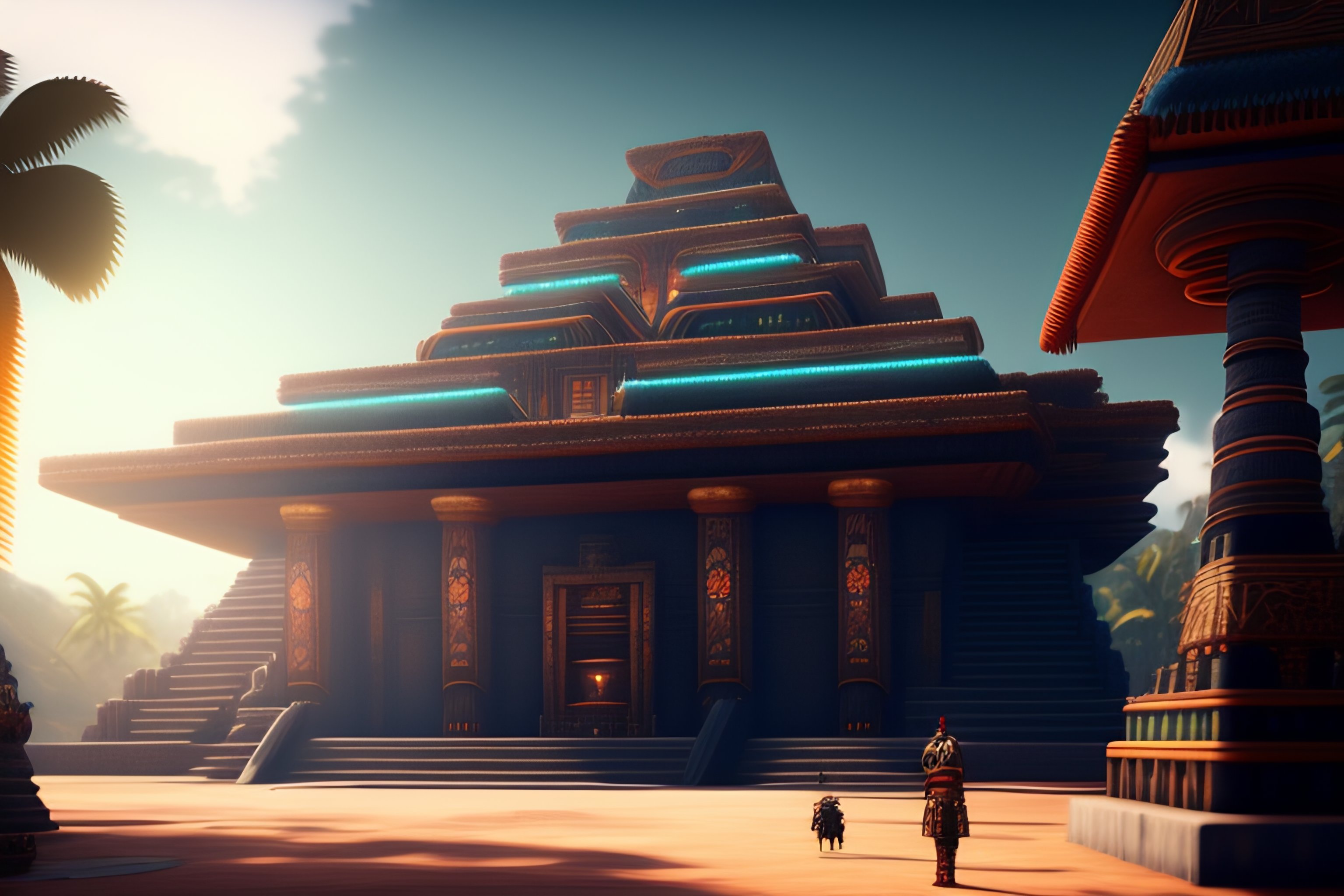 Lexica - Futuristic Vintage Medium Shot 1920's Poster mayan temple ...