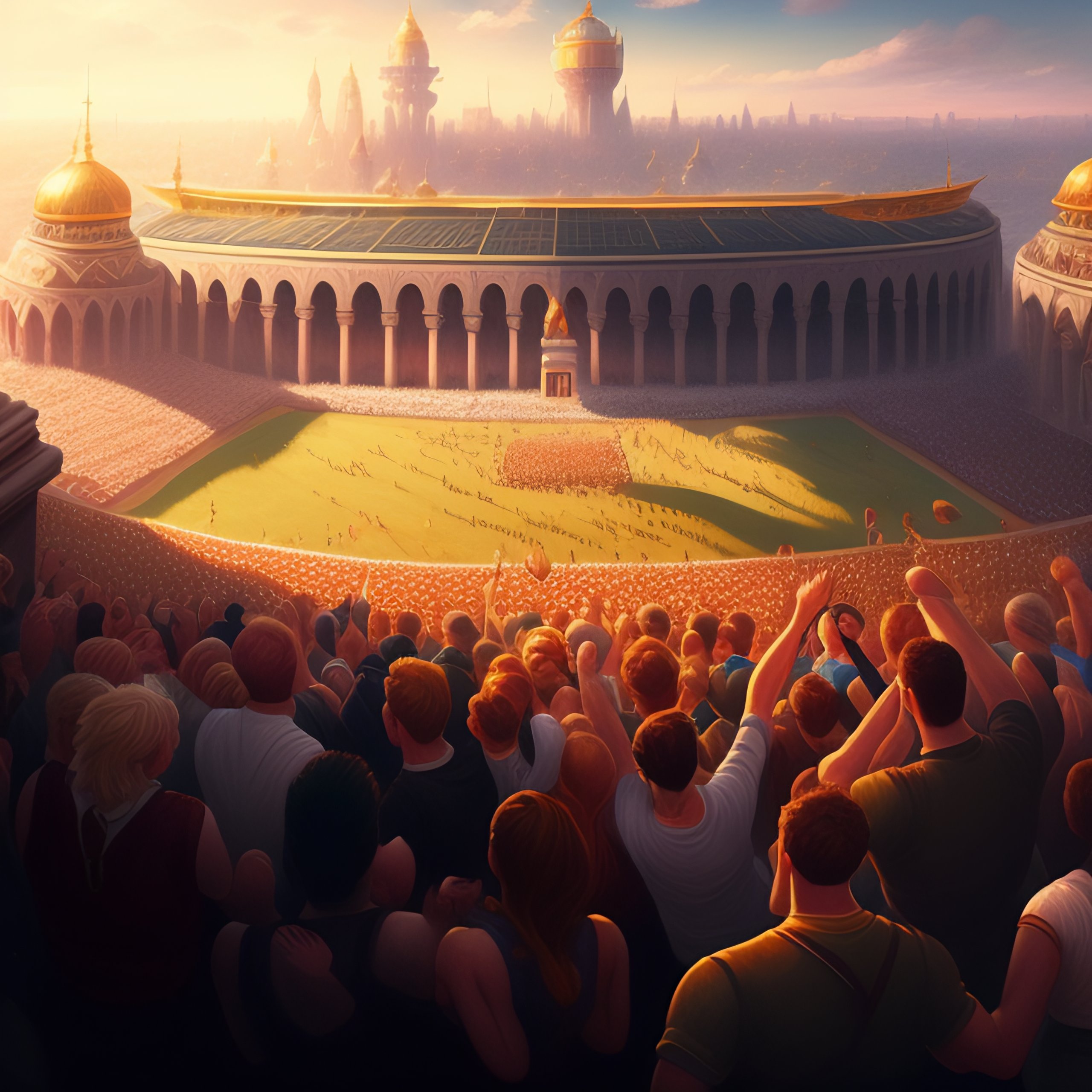 Lexica - Drunken cheering crowd in coliseum, aerial view, medieval ...