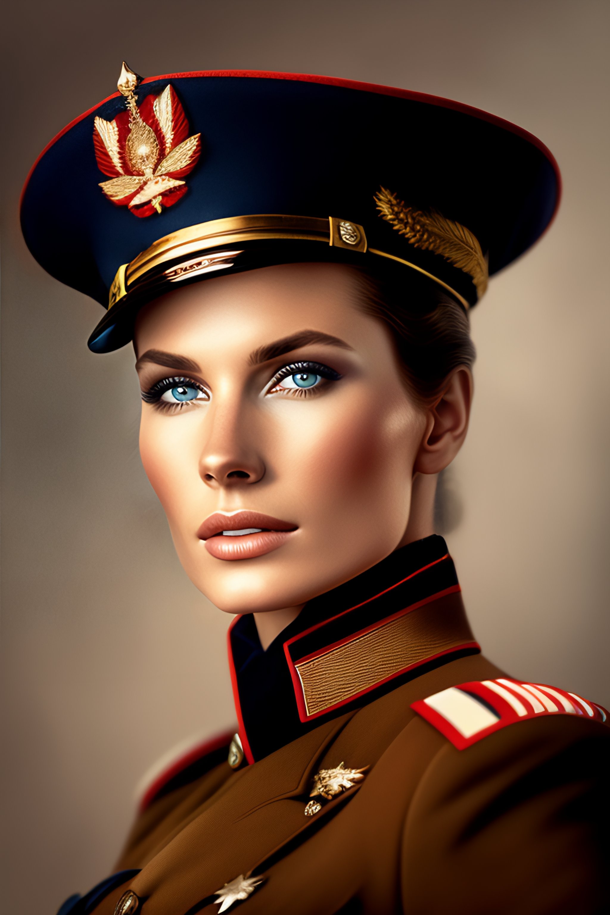 Lexica - Beautiful women in a white army officer's uniform, sandy brown ...