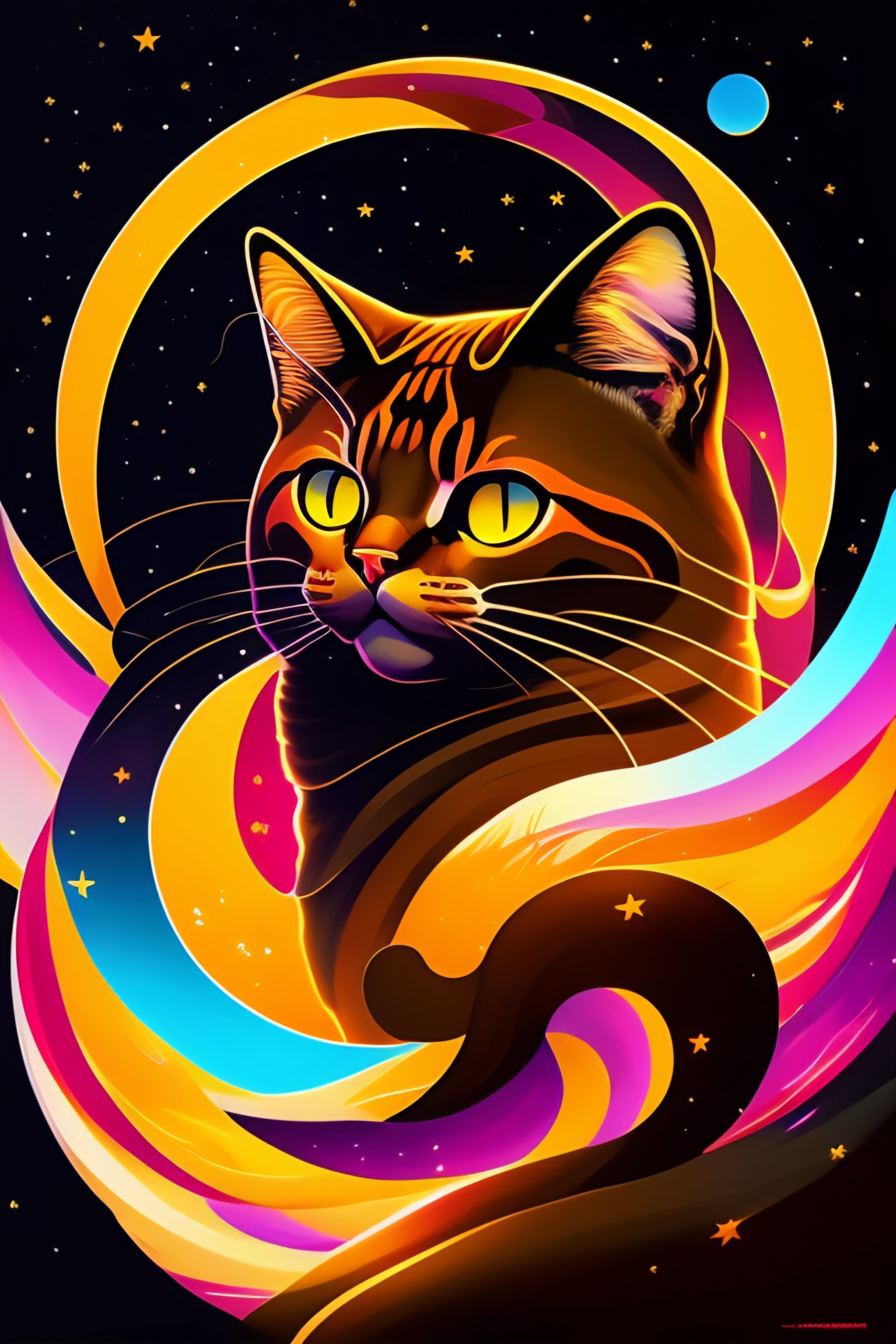 Lexica - Poster art by Tomokazu Matsuyama, featured on pixiv, space art, 2 brown cats, 2d game ...