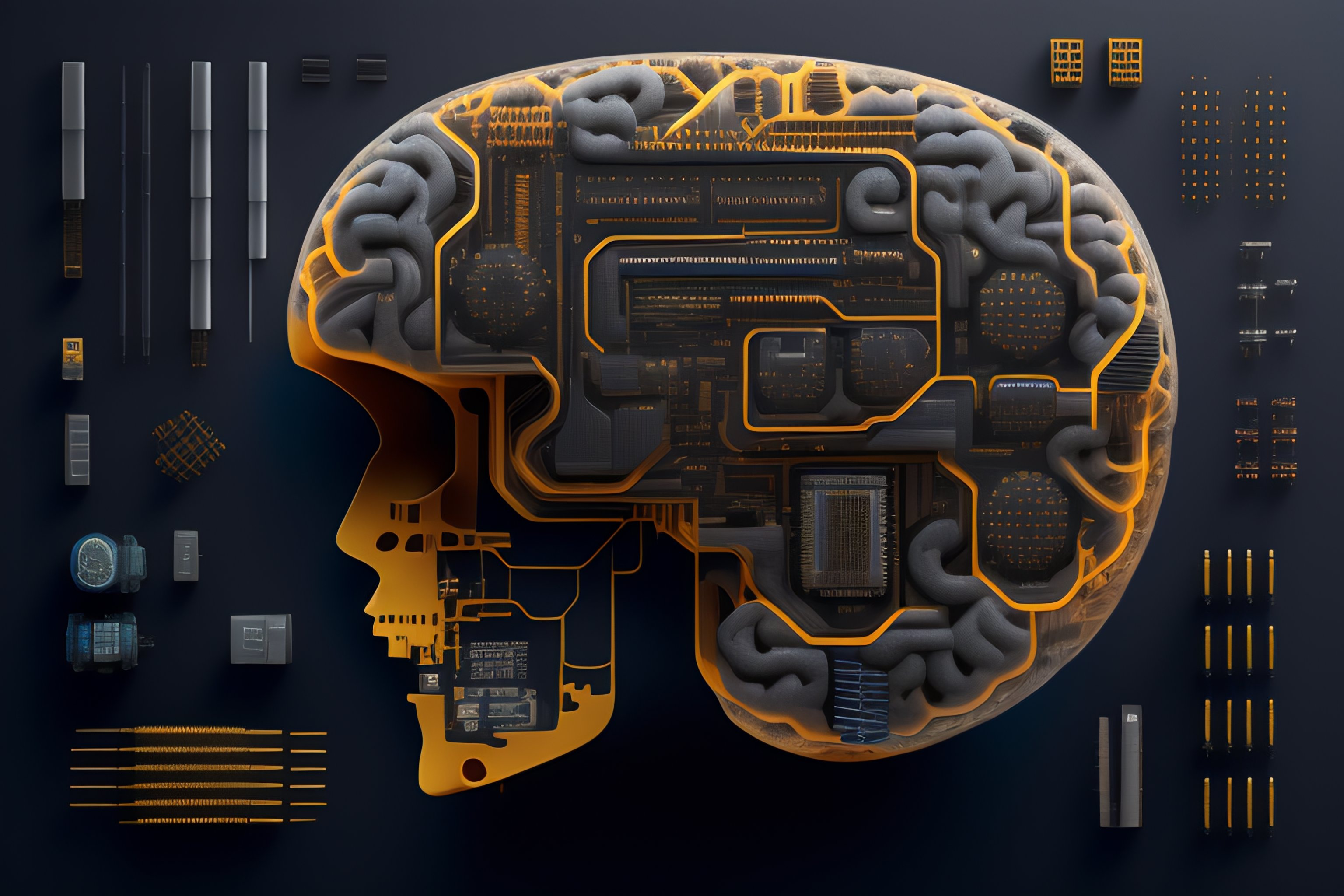 Lexica - Human brain merging with machine ai parts, Knolling, Knolling ...