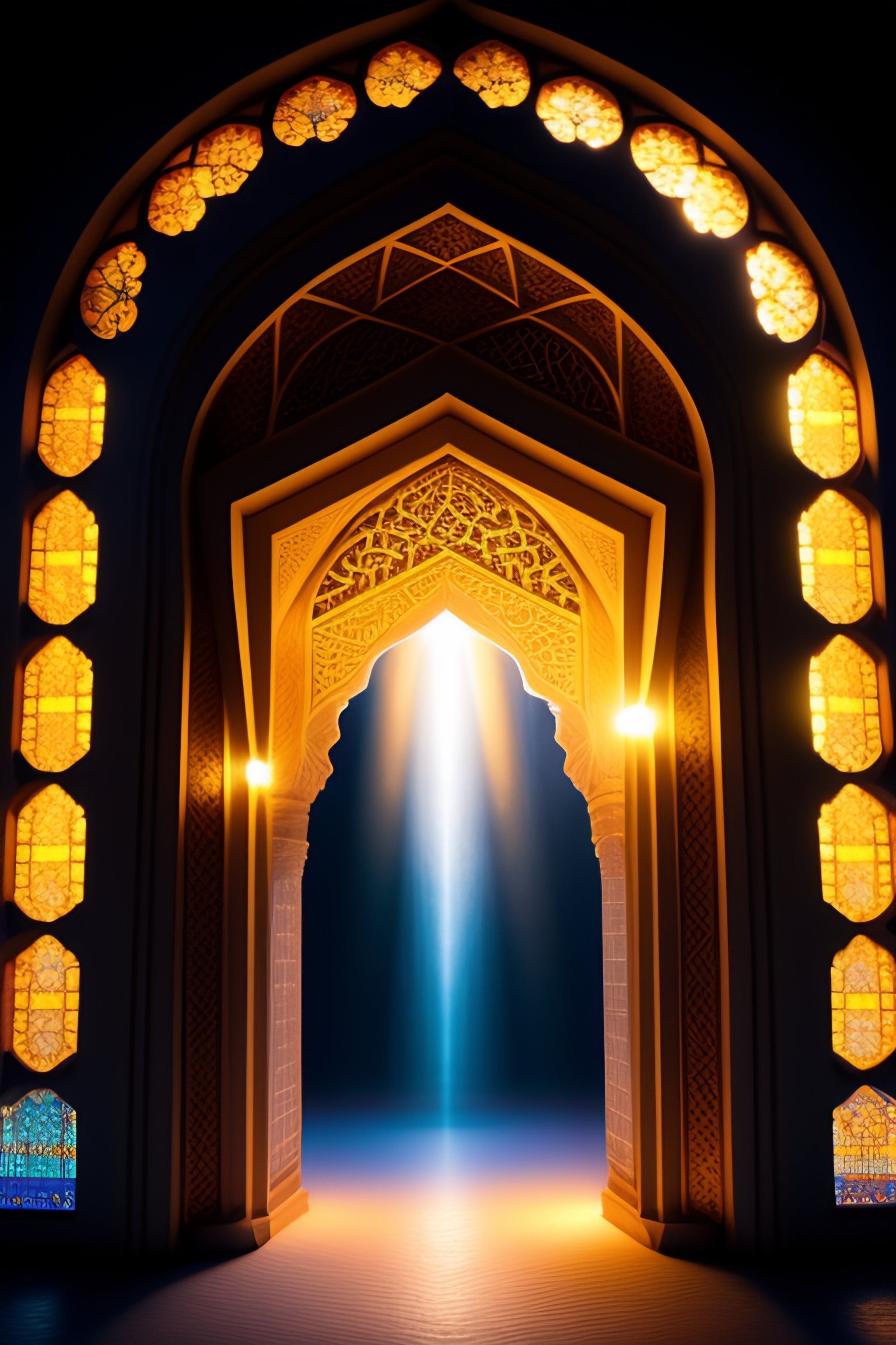 Lexica - Night, symmetrical islamic mosque made of translucent ice ...