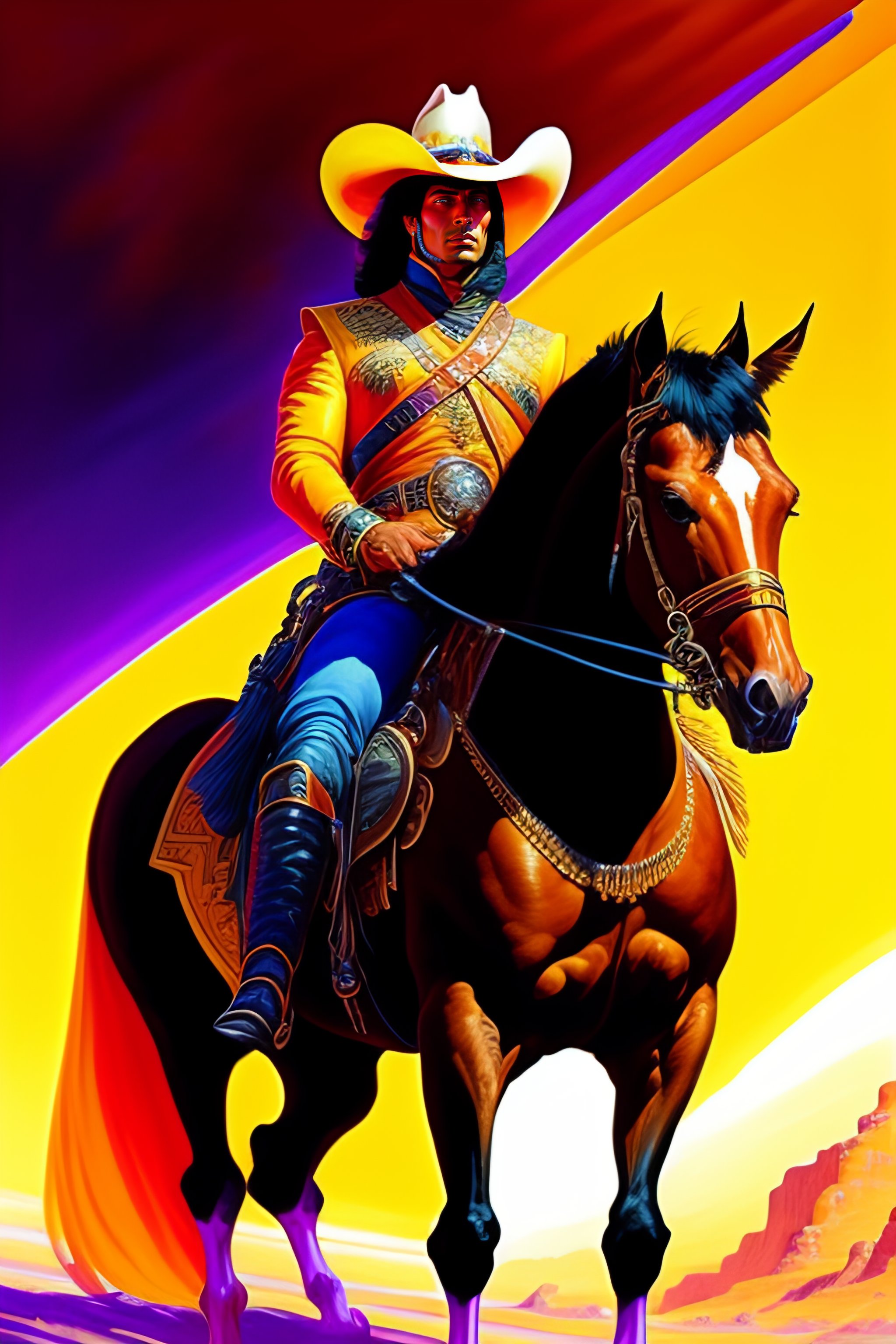 Lexica - Scifi cyborg mexican cowboy sitting on giant cyborg arabian ...