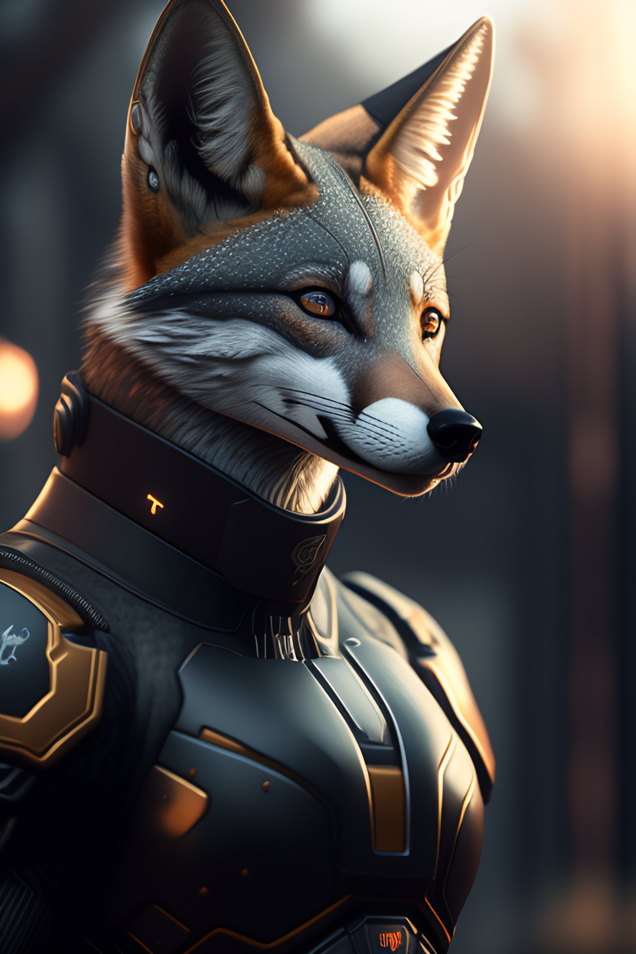 Lexica - Portrait painting of a cybernetic grey fox with power armor ...