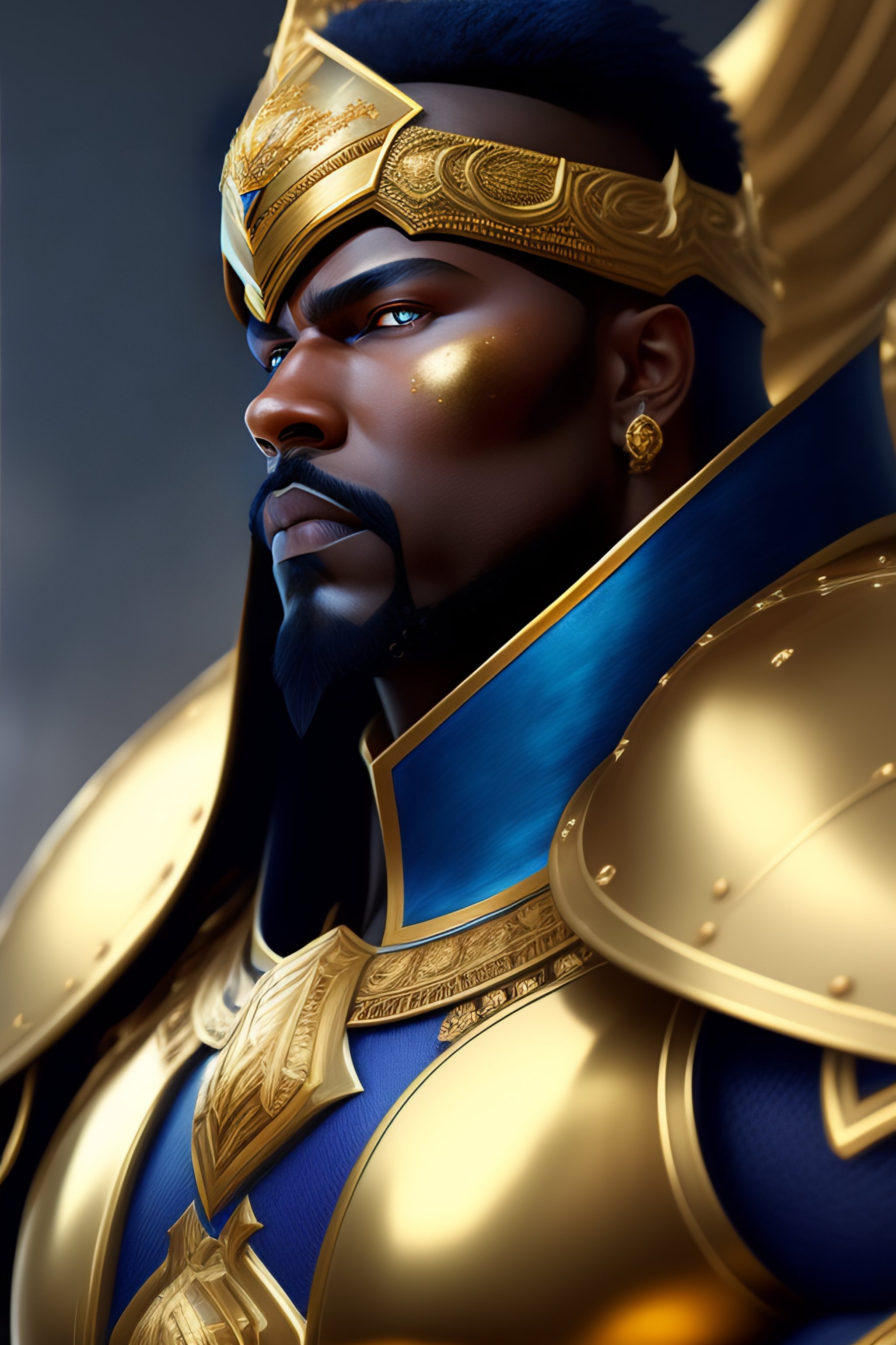 Lexica - Superheavy warrior king in blue and gold massive armor of ...