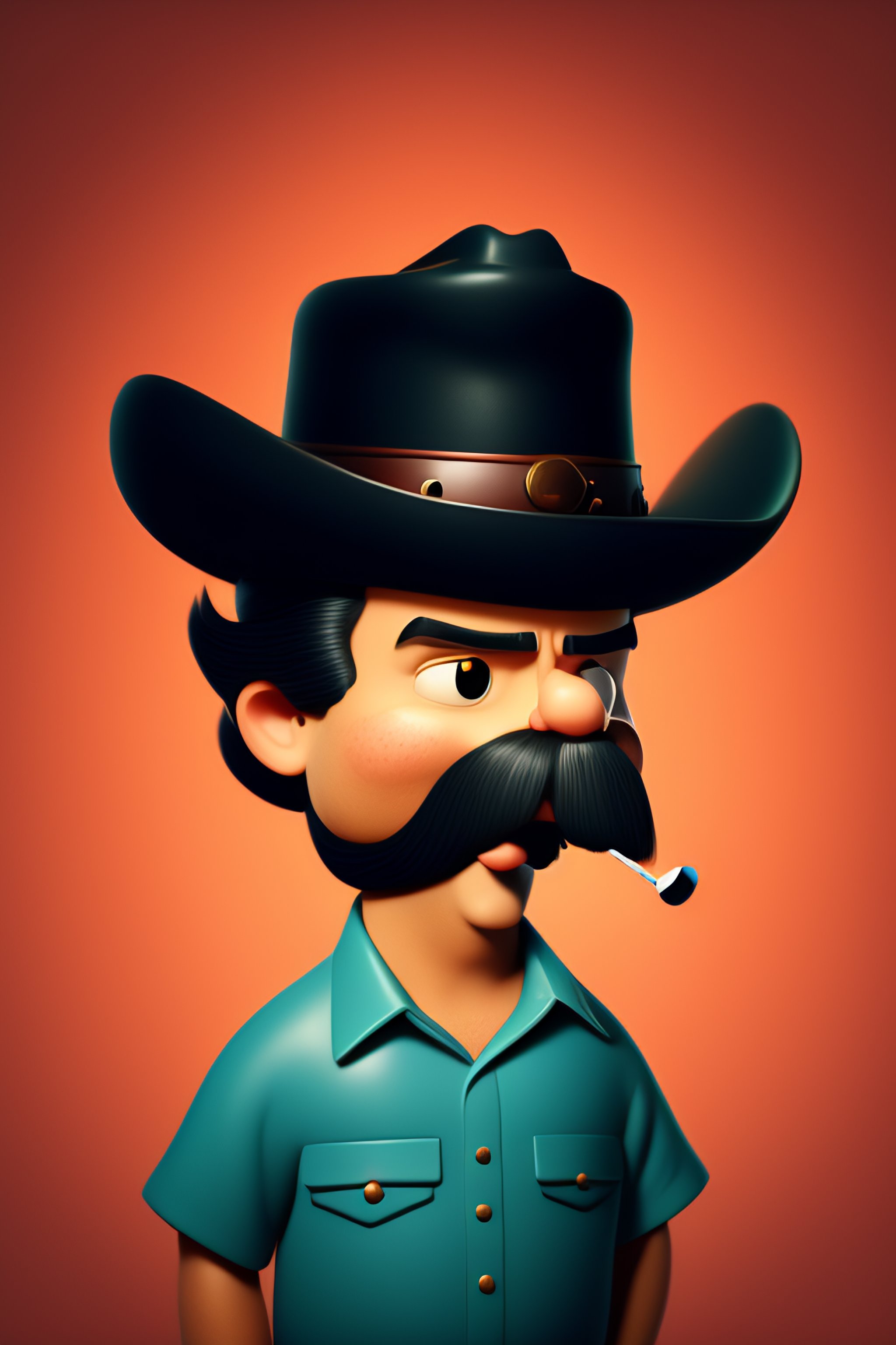 Lexica - A 2d rounded head cartoony character with a cowboy hat chewing ...