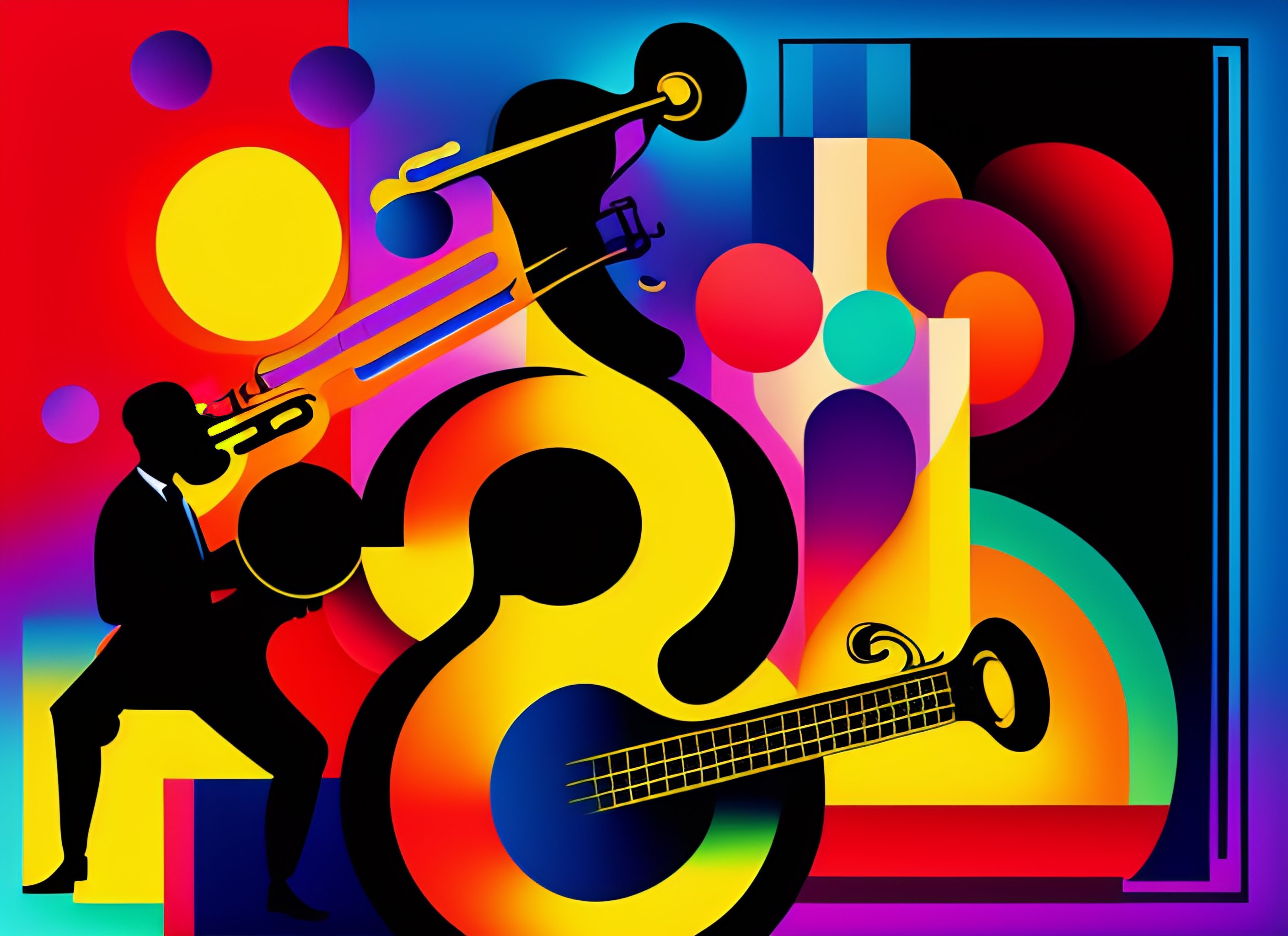 Lexica - 4 jazz musicians, playing with instruments, abstract art in ...