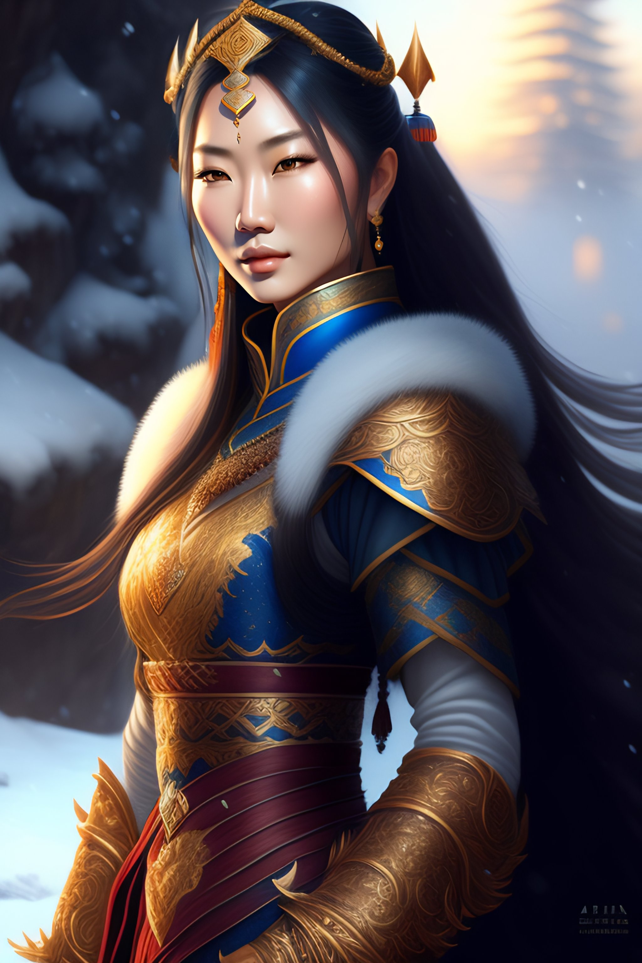 Lexica - Azure chinese warrior , regal, elegant, winter, snow ...