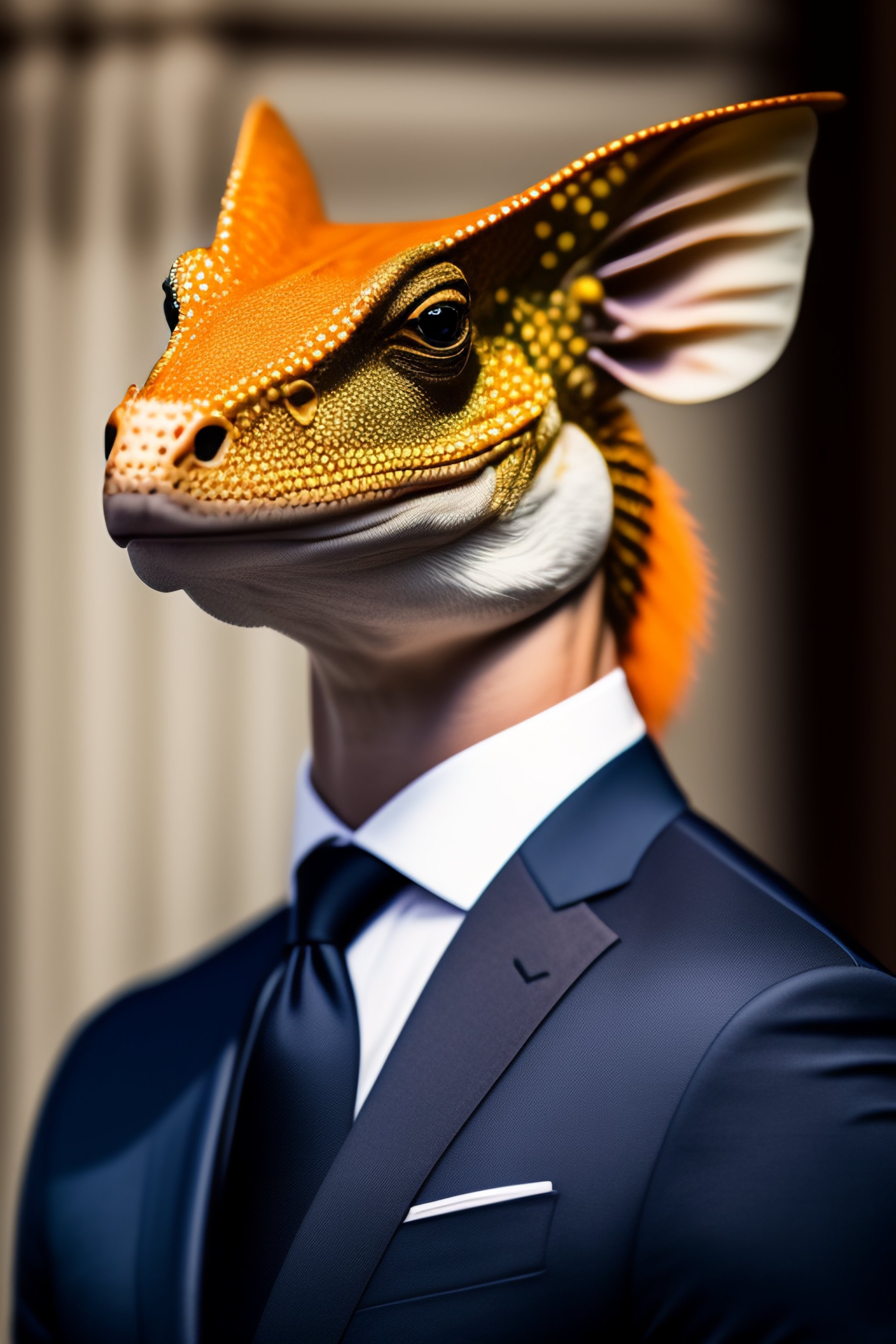 Lexica - A Person with a lizzard Head Wearing a suit