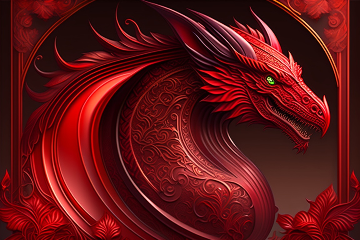 Lexica - DARK RED Dragon an intricate art nouveau edges, with BLACK ...