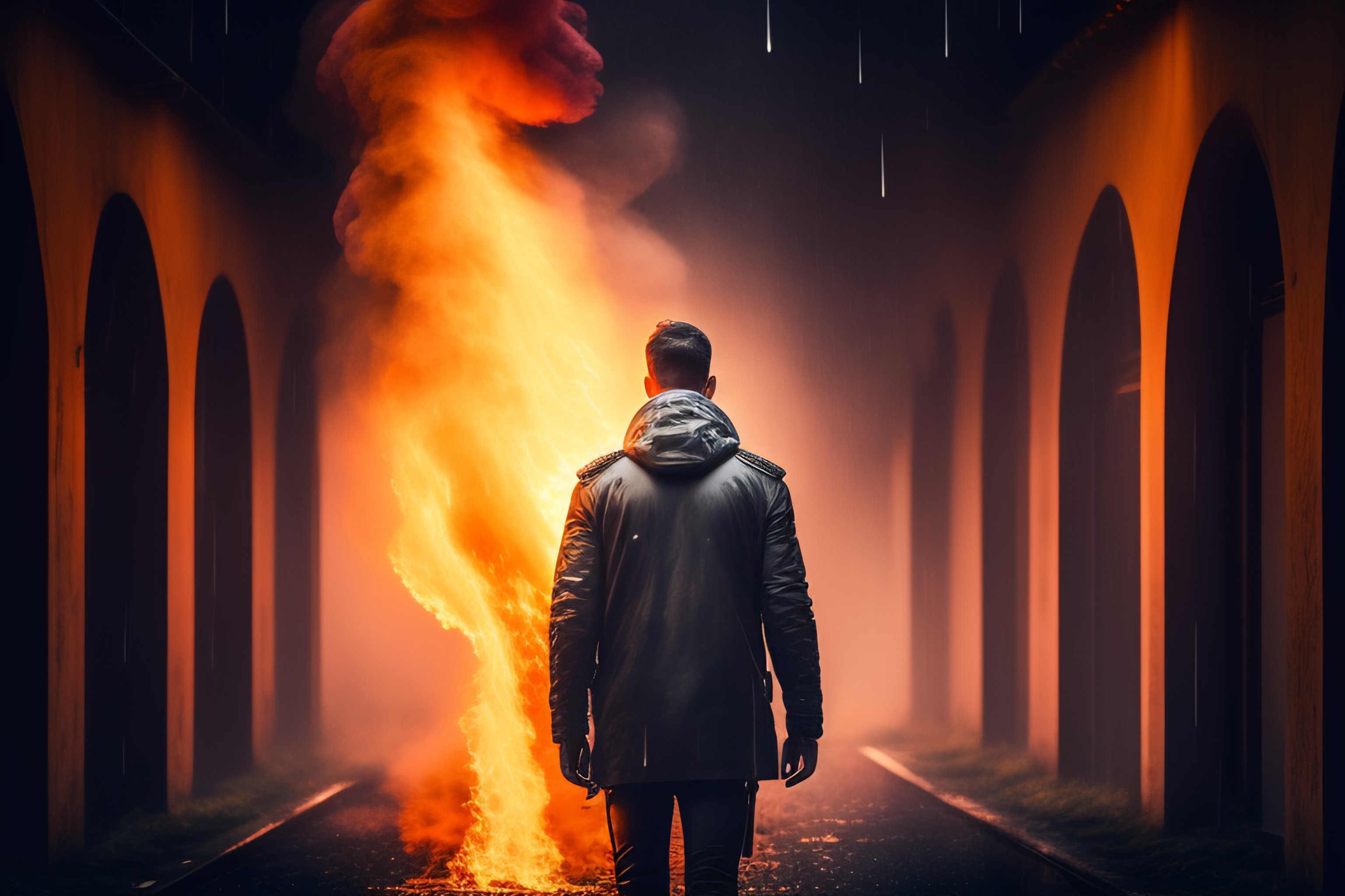 Lexica - A guy alone from the front with open arms wearing a jacket in ...
