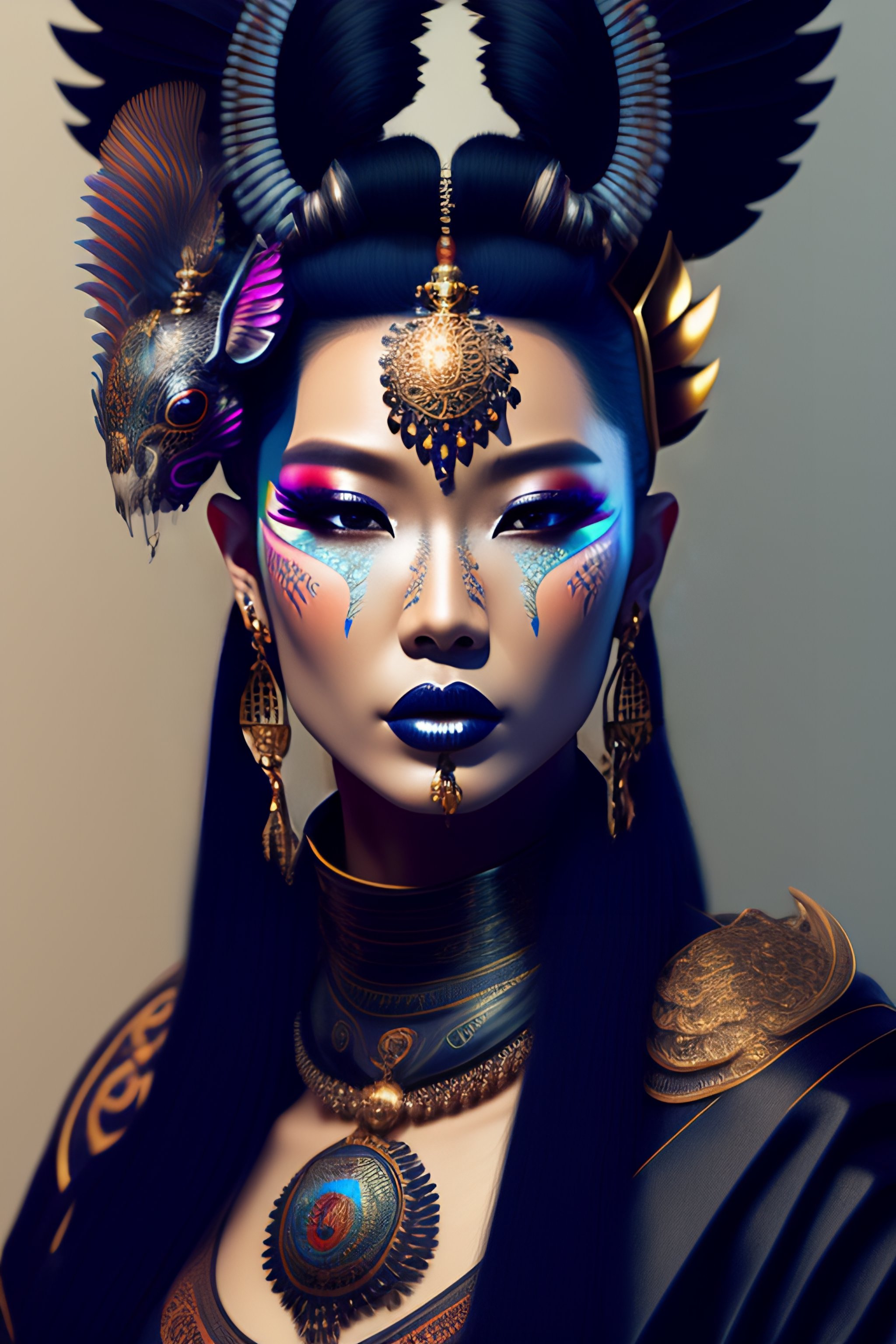 Lexica 3 D Goddess Close Up Profile Simple Portrait Punk Skull With Mohawk With Ram Skull