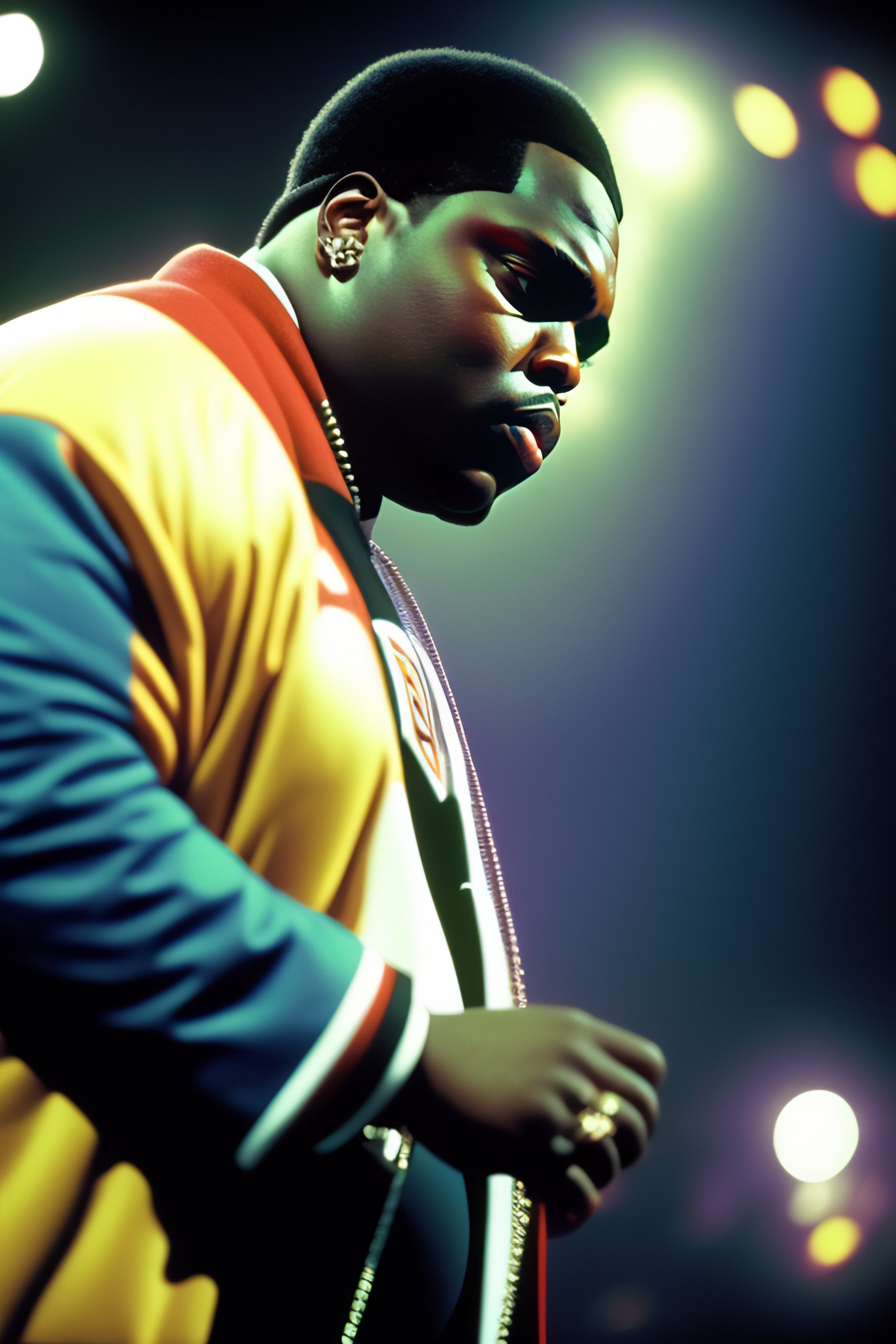 Lexica - Photograph, half body shot, portrait of the notorious b. i. g ...