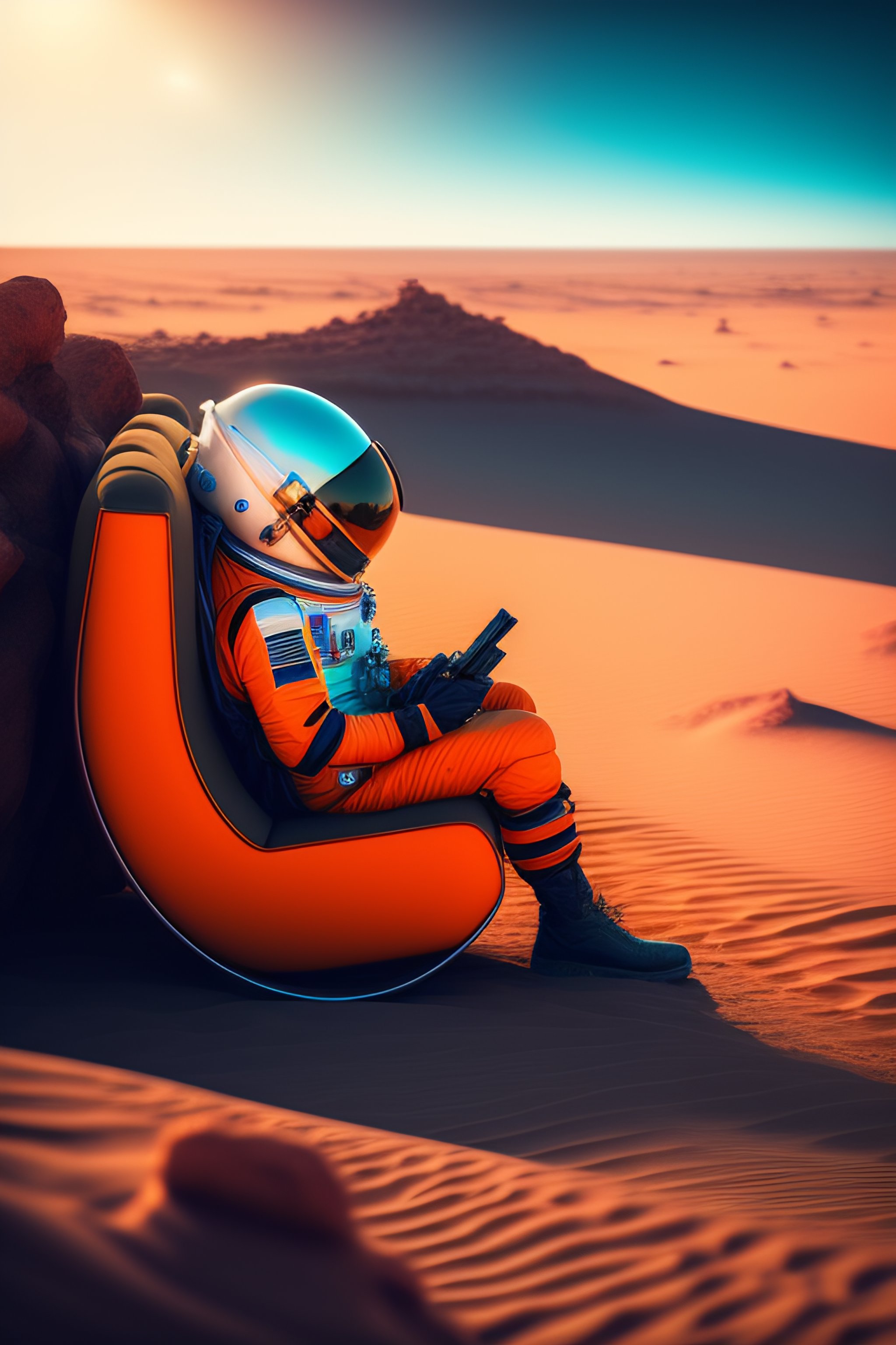 Lexica - An astronaut resting on mars in a beach chair, vibrant ...