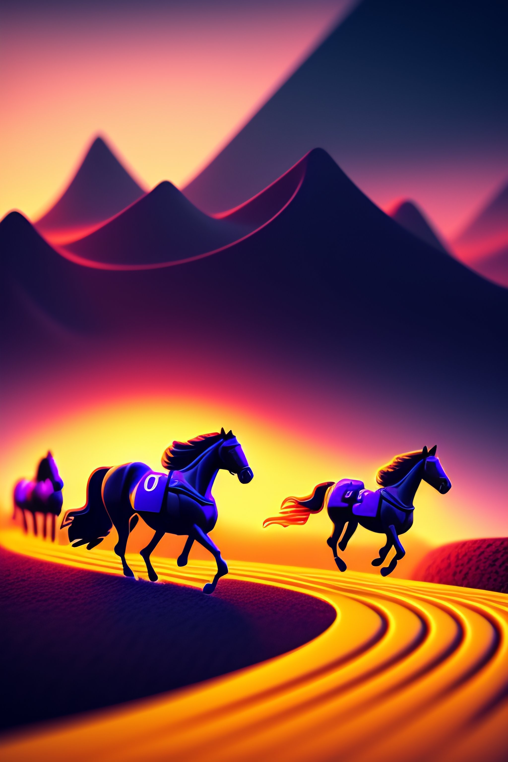 Lexica - Isometric polygon style high quality race of many horses ...