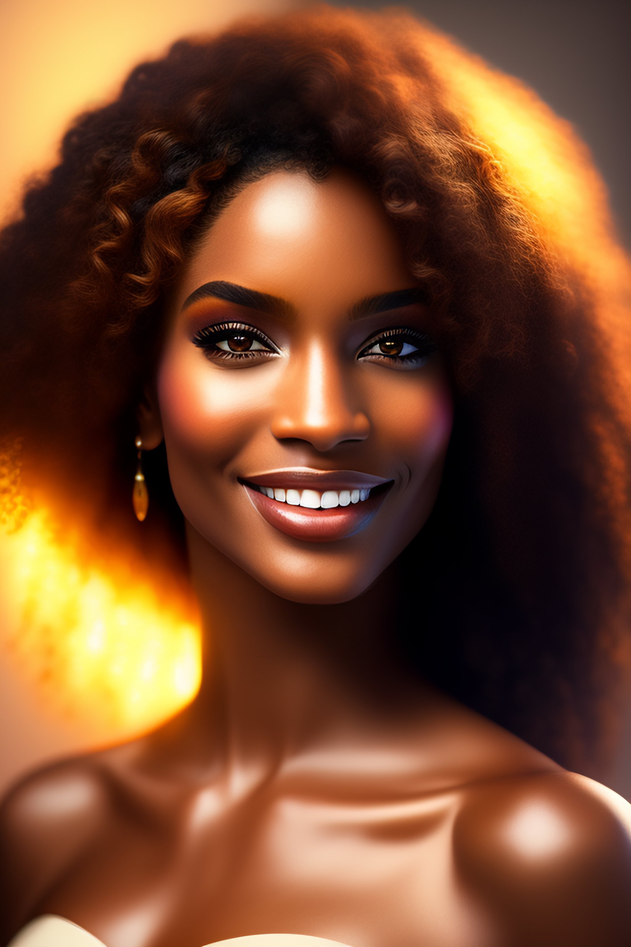 Lexica - Woman, light brown skin, sparkling skin, smiling, 3d ...