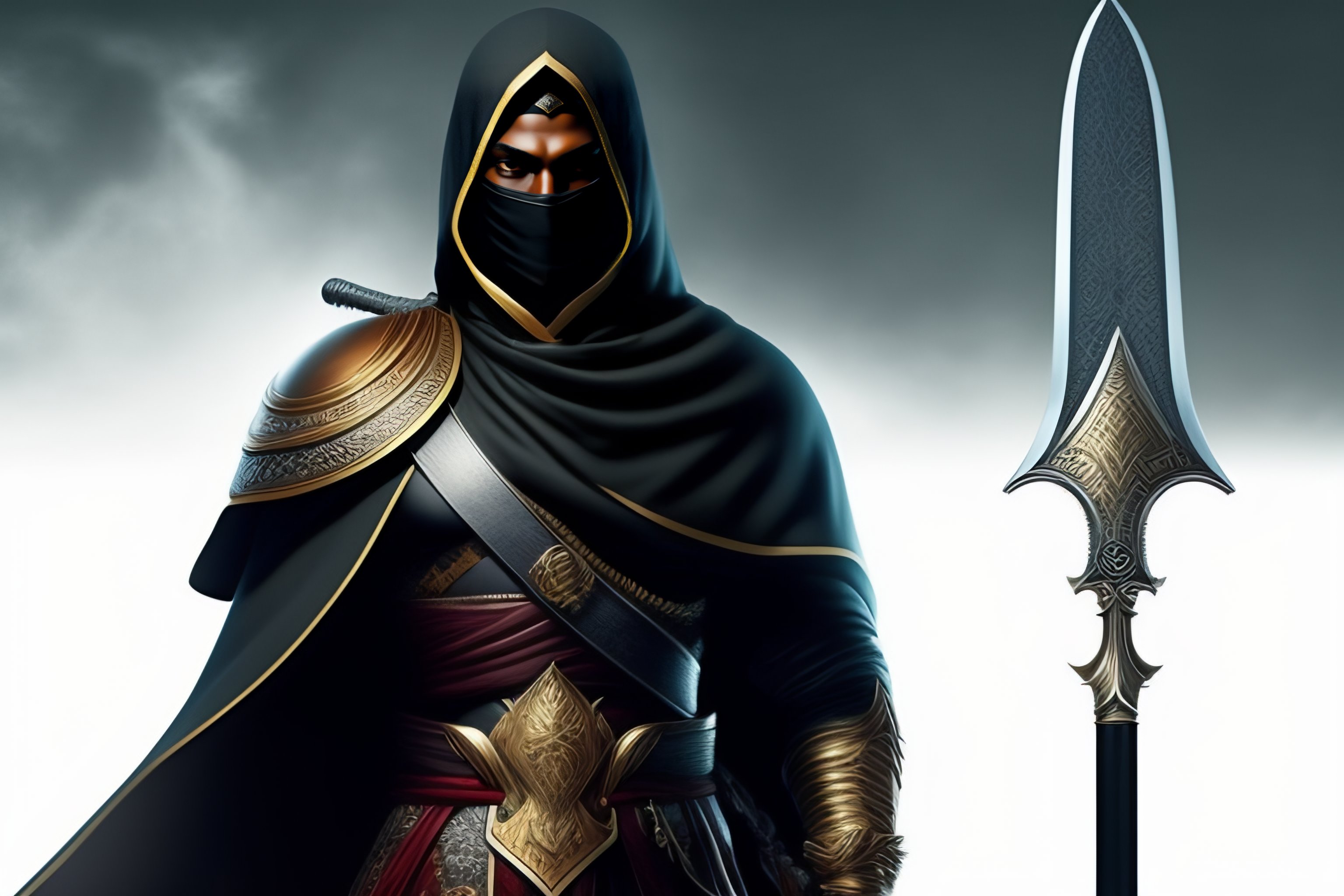 Lexica - Segulah fighter with a glaive and a black mask in front of a ...