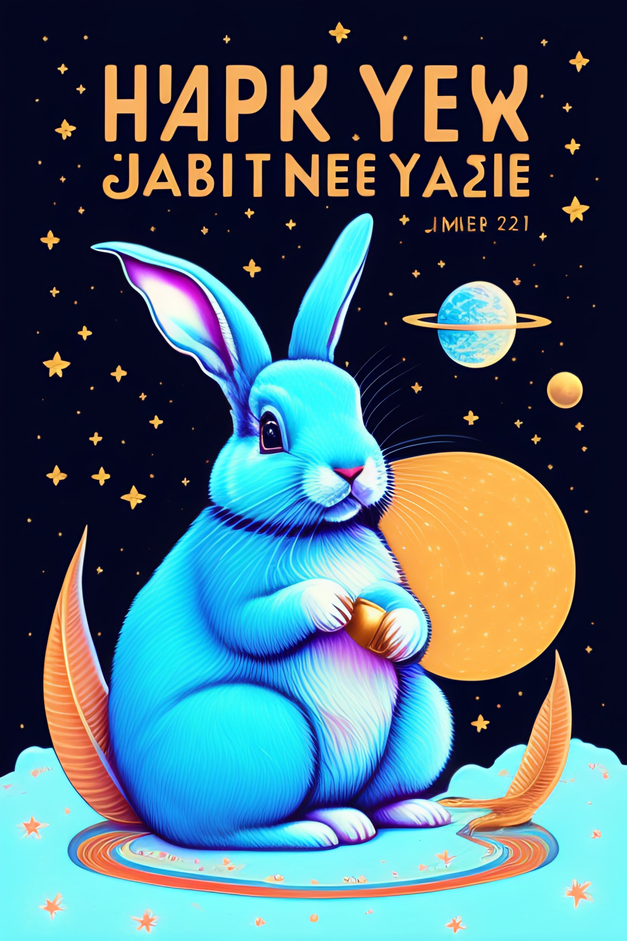 Lexica - 2023 new year card for A lost sci-fi rabbit, space rabbit ...