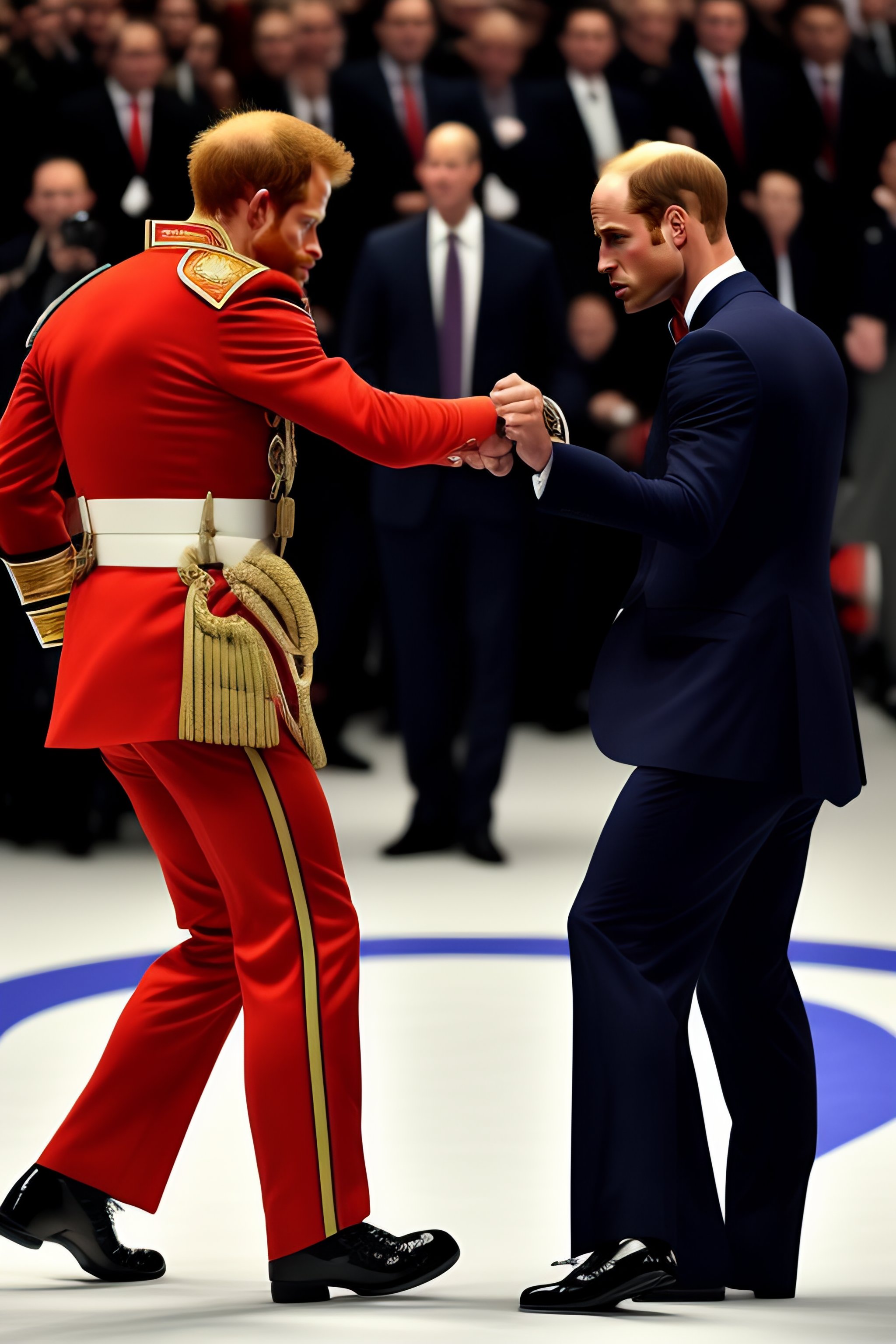 Lexica - Prince harry and prince william fist fighting each other, violent,