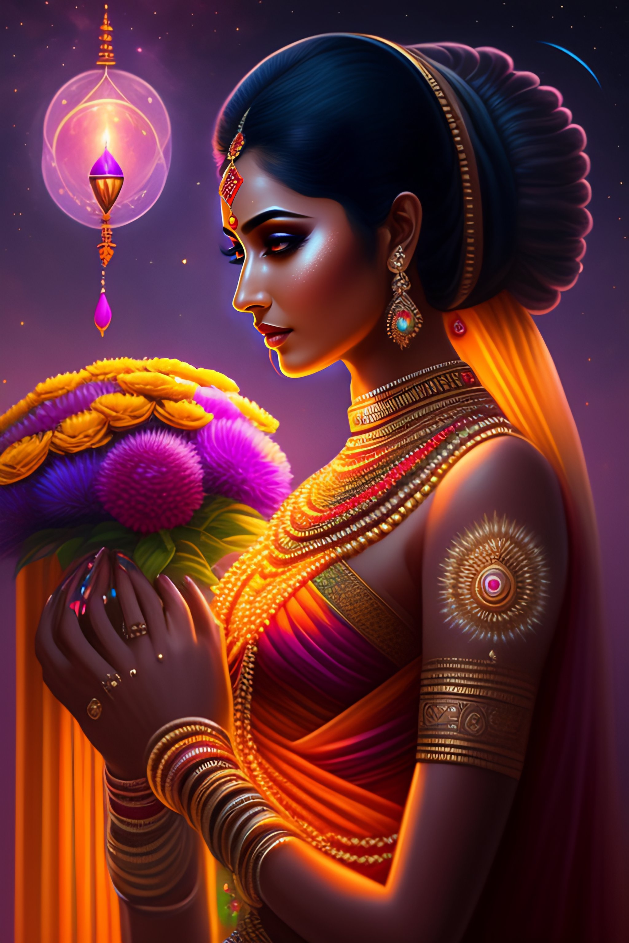 Lexica - An indian android man gives a bouquet of flowers to a ...