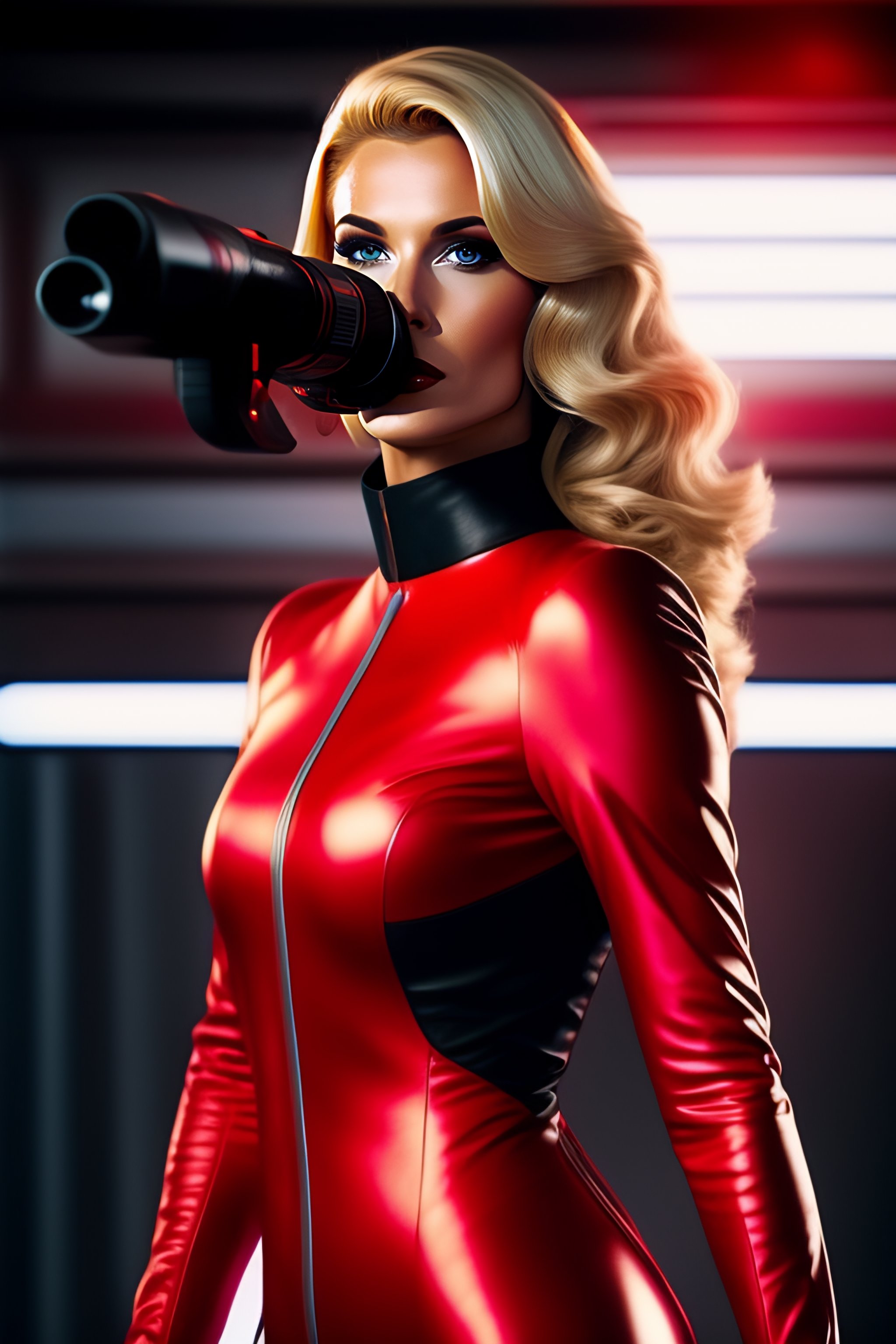 Lexica - Full body picture of a blonde female startrek captain wearing ...