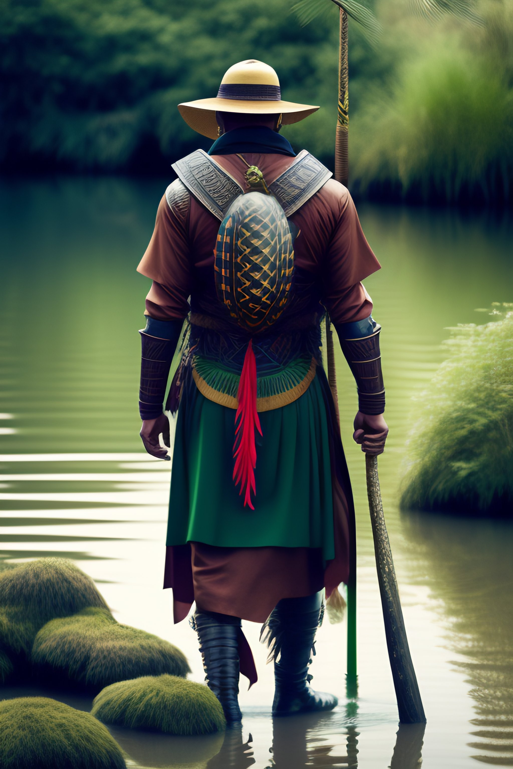 Lexica - Turtle-man creature standing in a swamp, wearing a tribal ...