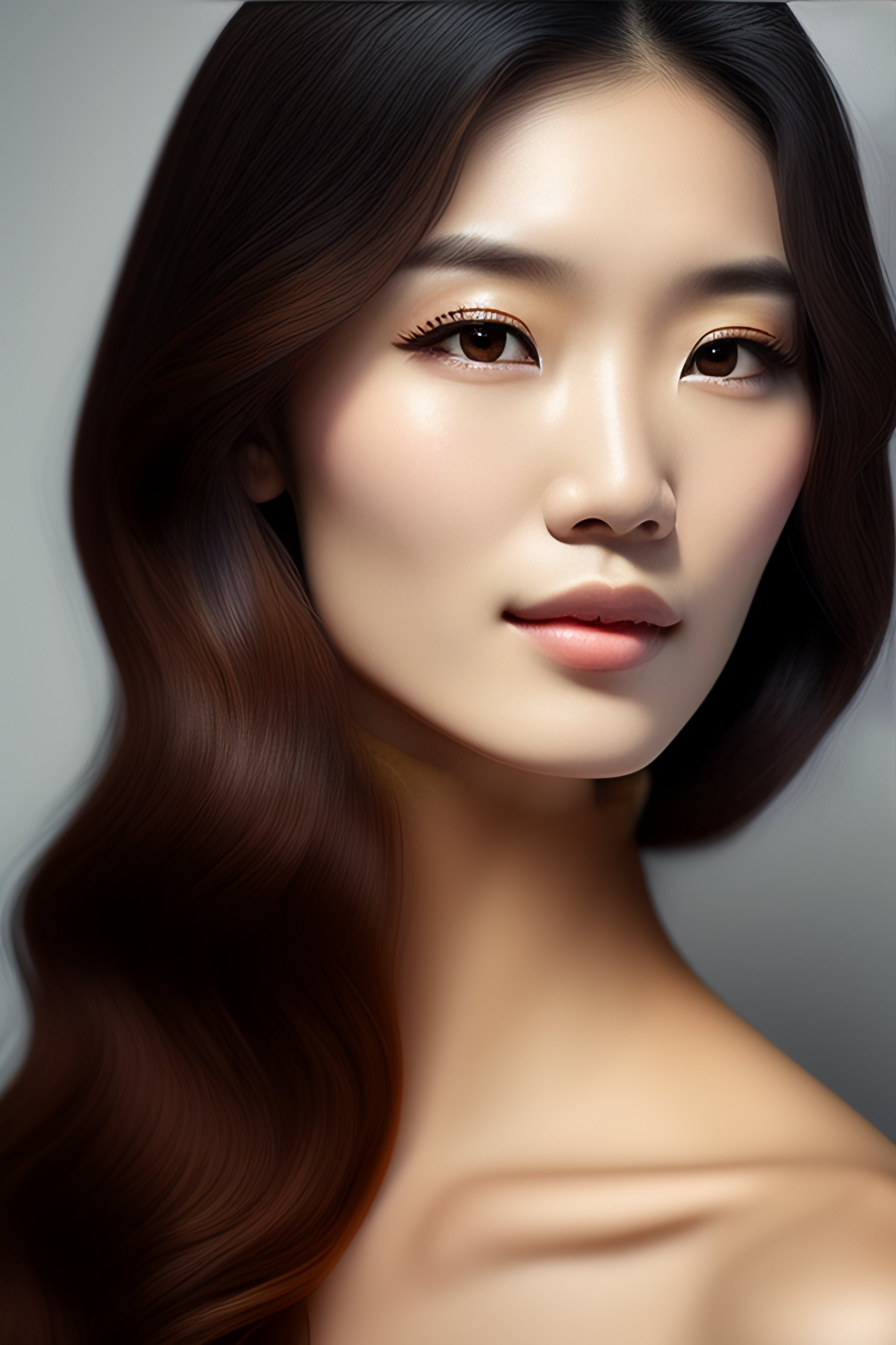 Lexica - Woman , round pretty nose , wavy long hair , , round eyes ...