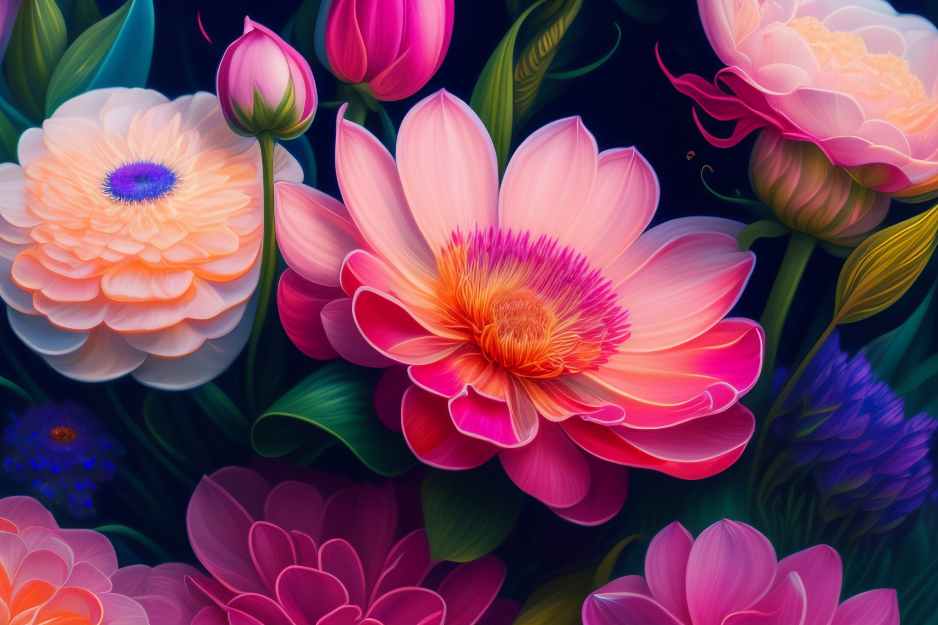 Lexica - A wild group of huge flowers, flowers with very long petals ...